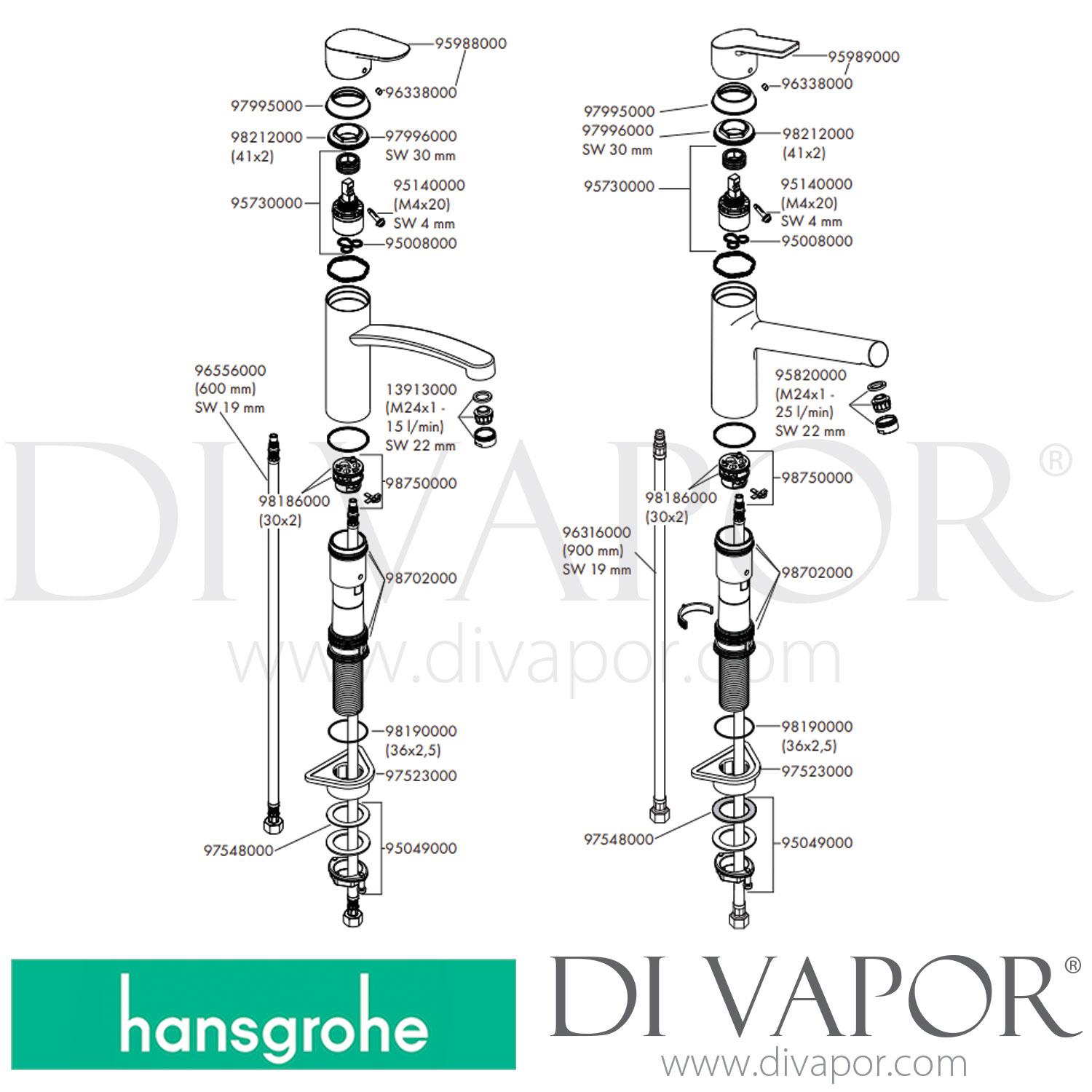 Hansgrohe 32860000 Status Single Lever Kitchen Mixer M, 1Jet Spare Parts 02/12 - 12/17