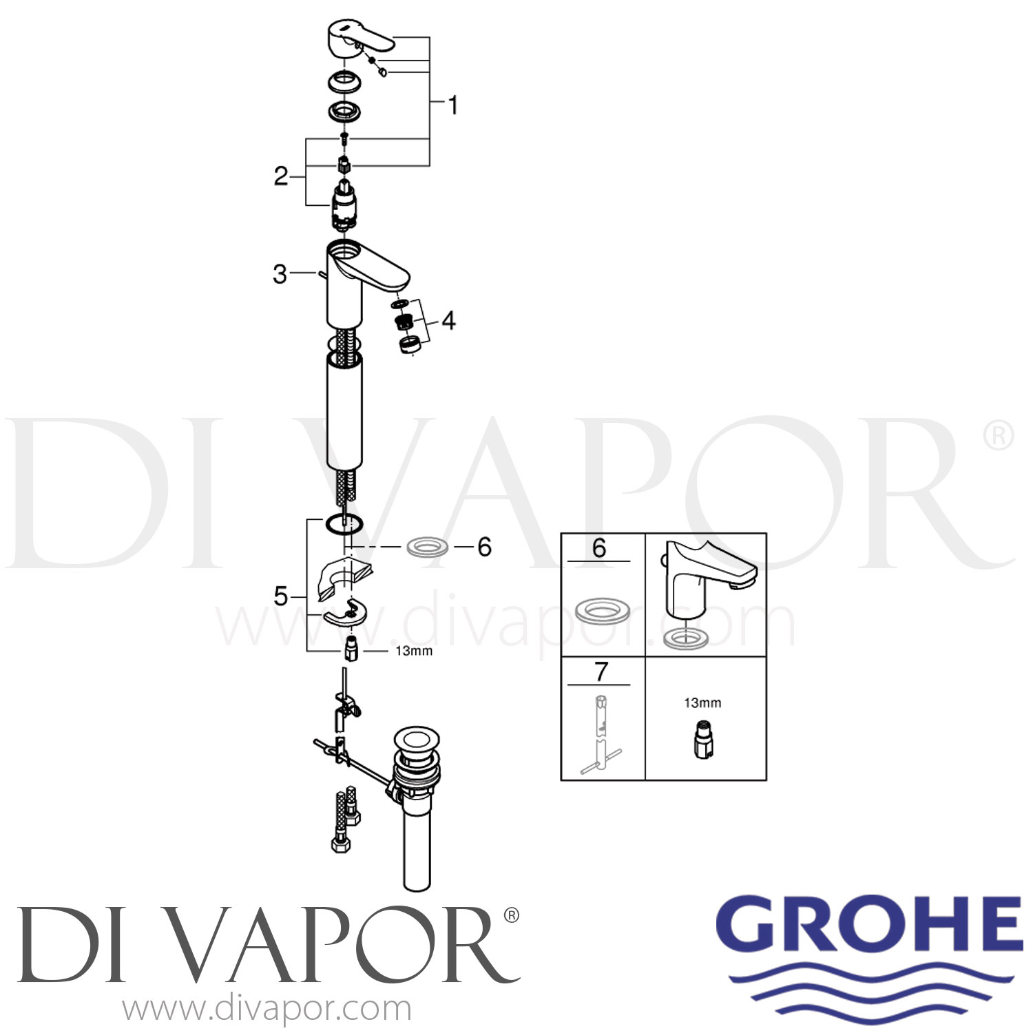 Grohe 32860000 BauEdge Single Lever Basin Mixer XL-Size Tap Spare Parts