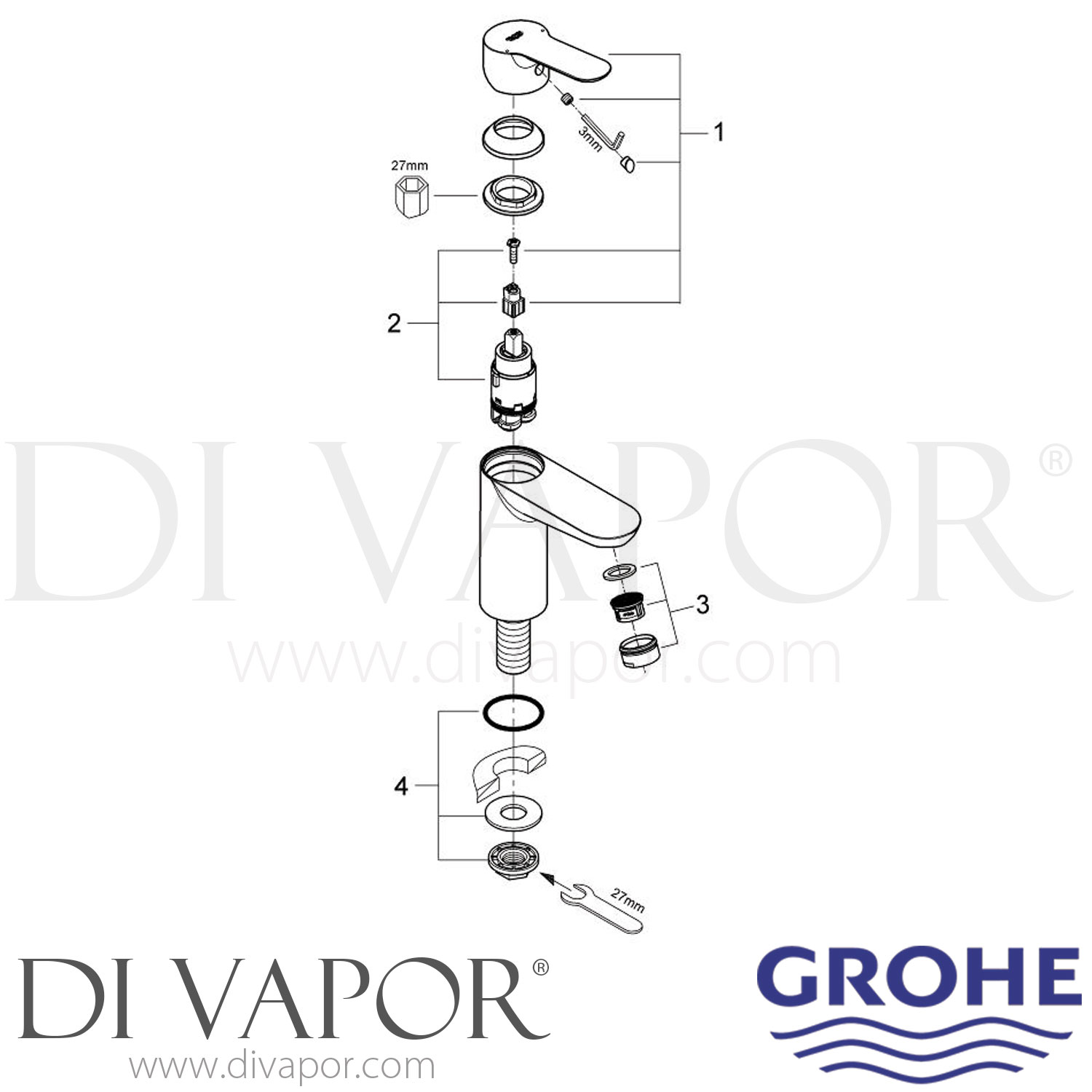 Grohe 32861000 BauEdge Pillar Tap Spare Parts
