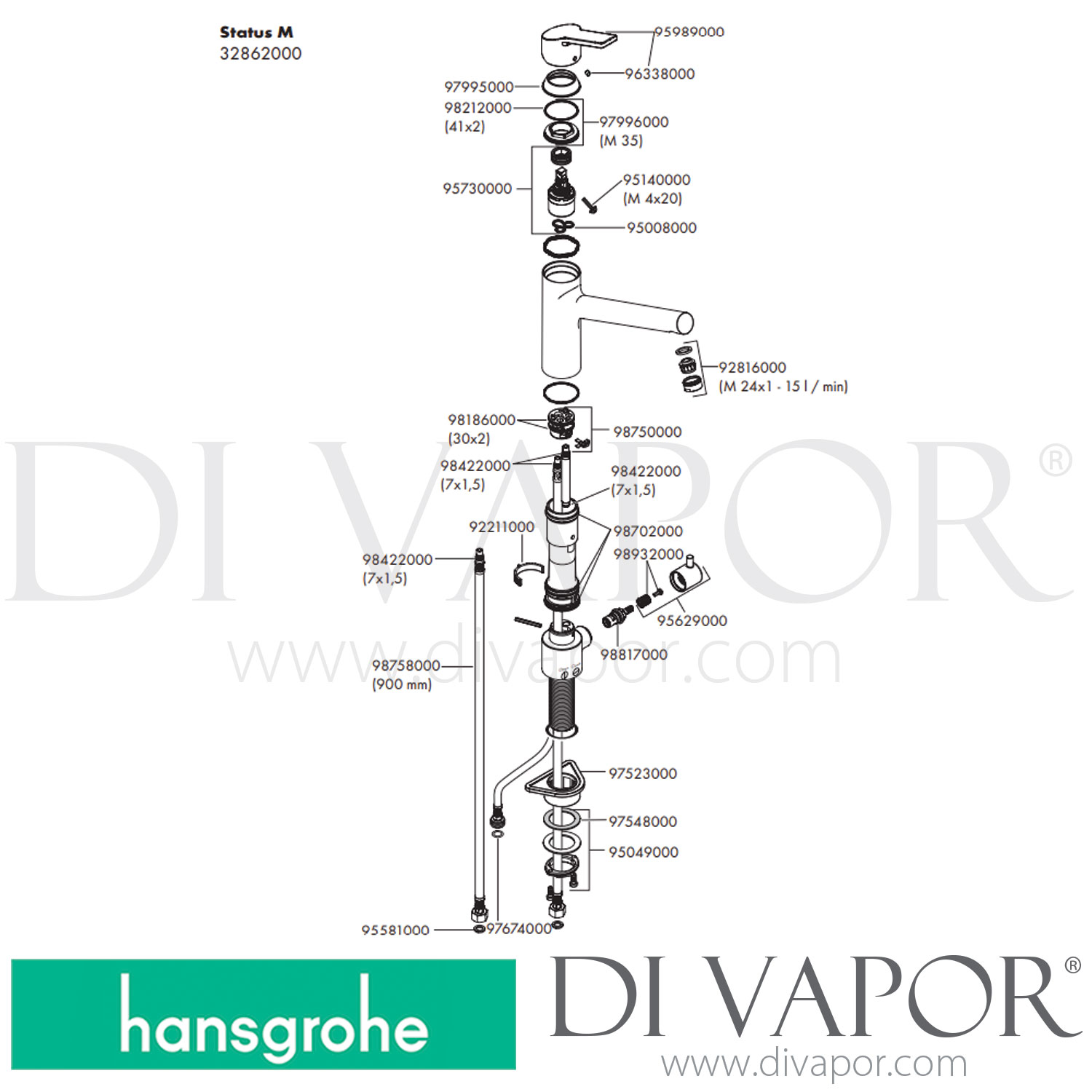 Hansgrohe 32862000 Status Single Lever Kitchen Mixer M, Device Shut-Off ...