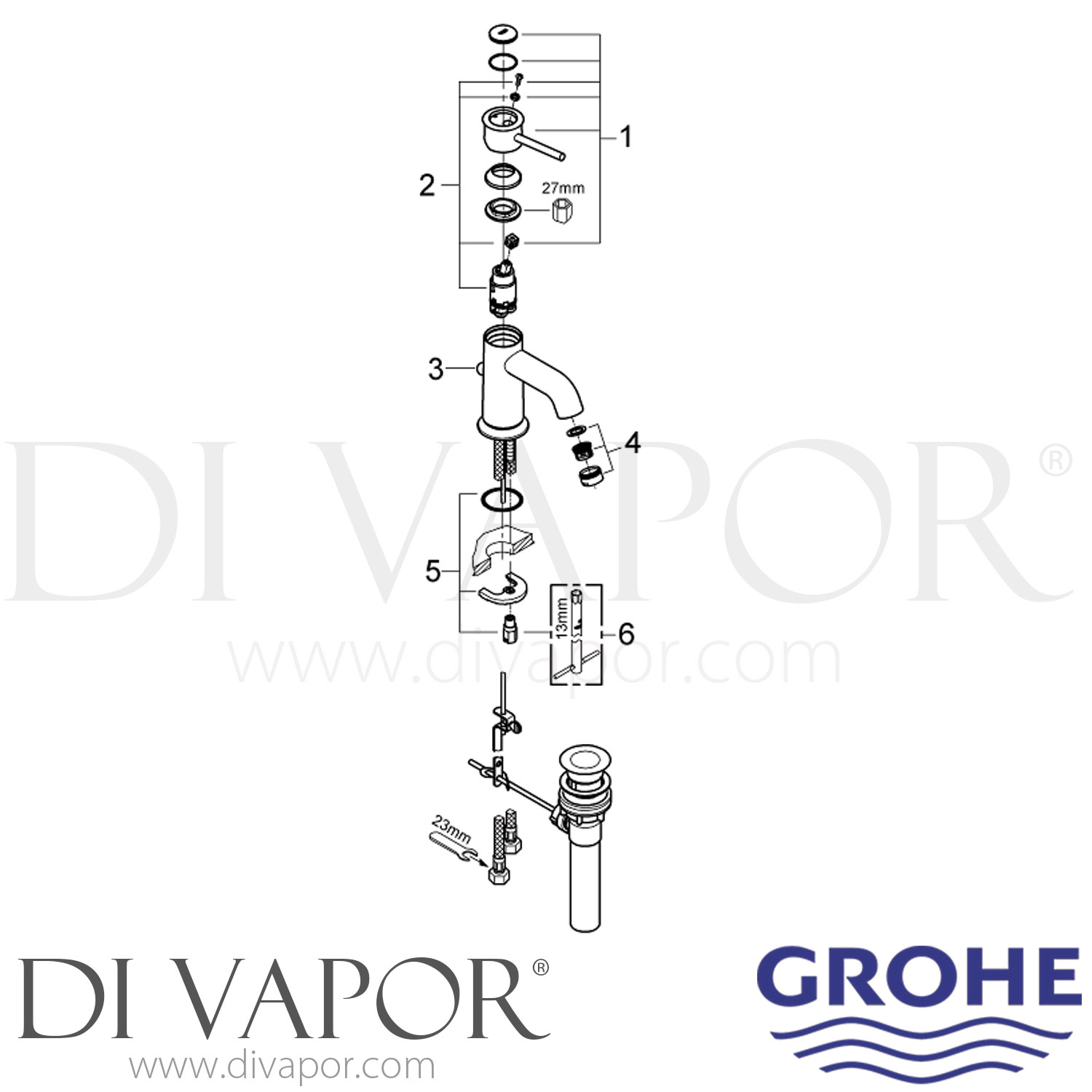 Grohe 32862000 BauClassic Single Lever Basin Mixer Tap Spare Parts