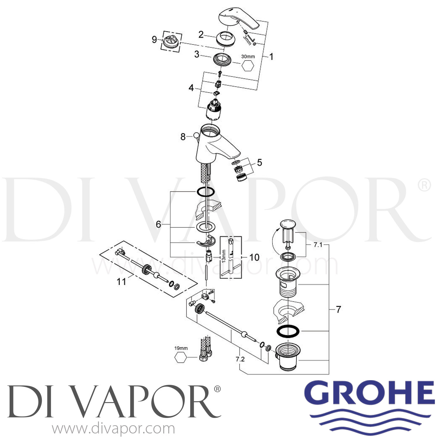 Grohe 32926001 Eurosmart Single-Lever Basin Mixer S-Size Tap Spare Parts