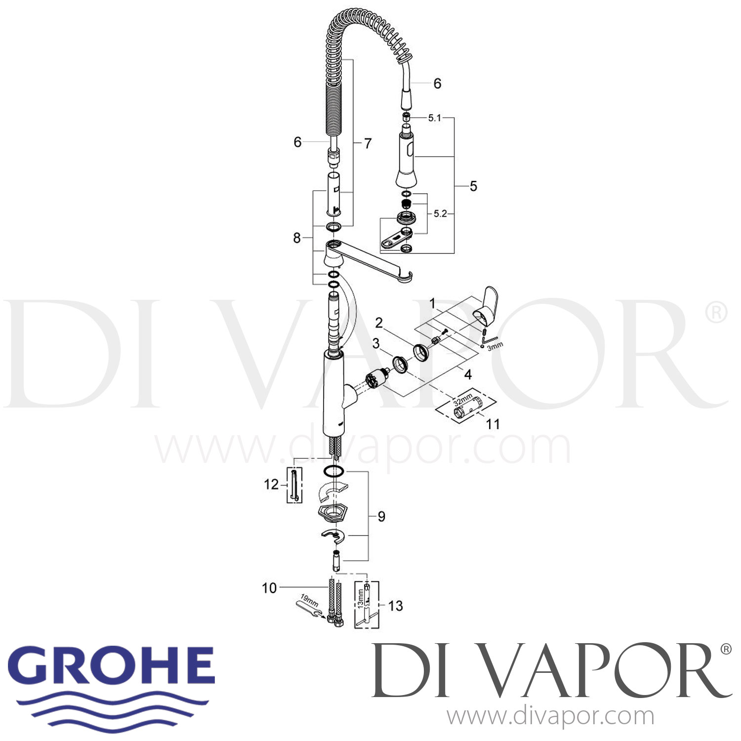 Grohe K7 Single-Lever Sink Mixer (1/2 Inch) - 2009 to 2013 - Spare ...