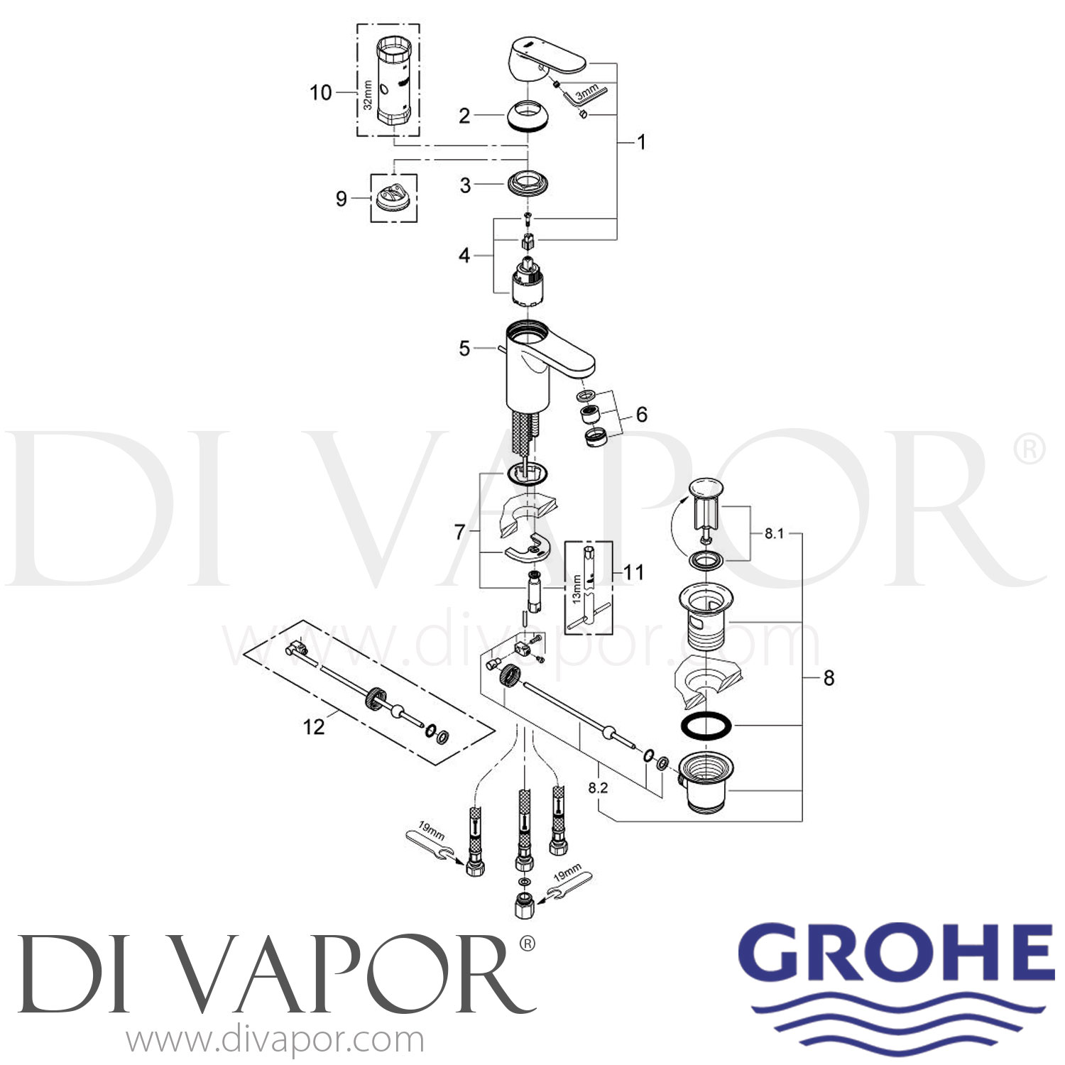 Grohe 32955000 Eurosmart Cosmopolitan Single-Lever Basin Mixer S-Size ...
