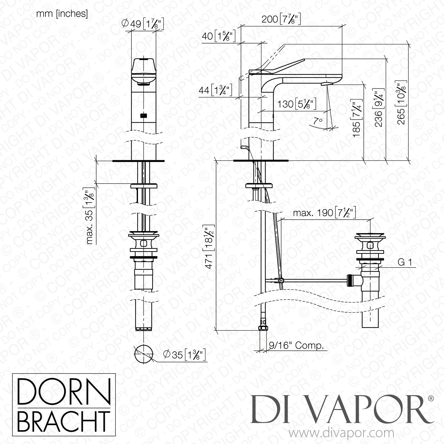 Dornbracht Single Lever Tap Mixer with Extended Shank with Drain ...