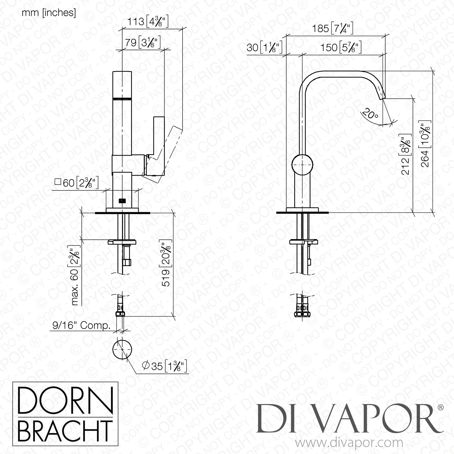 Dornbracht Single Lever Tap Mixer with Raised Spout without Drain ...