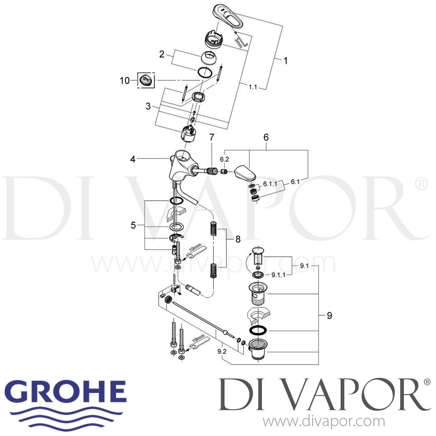Grohe 33155000 | 33155 Europlus Single-Lever Basin Mixer Spare Parts