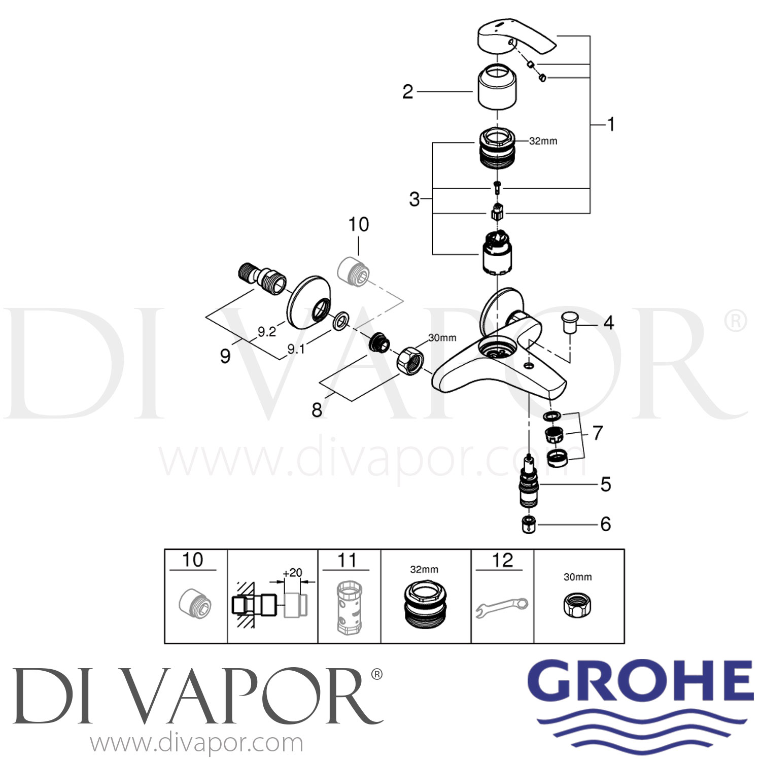 Grohe 33300002 Eurosmart Single-Lever Bath Mixer (1/2 Inch) Spare Parts
