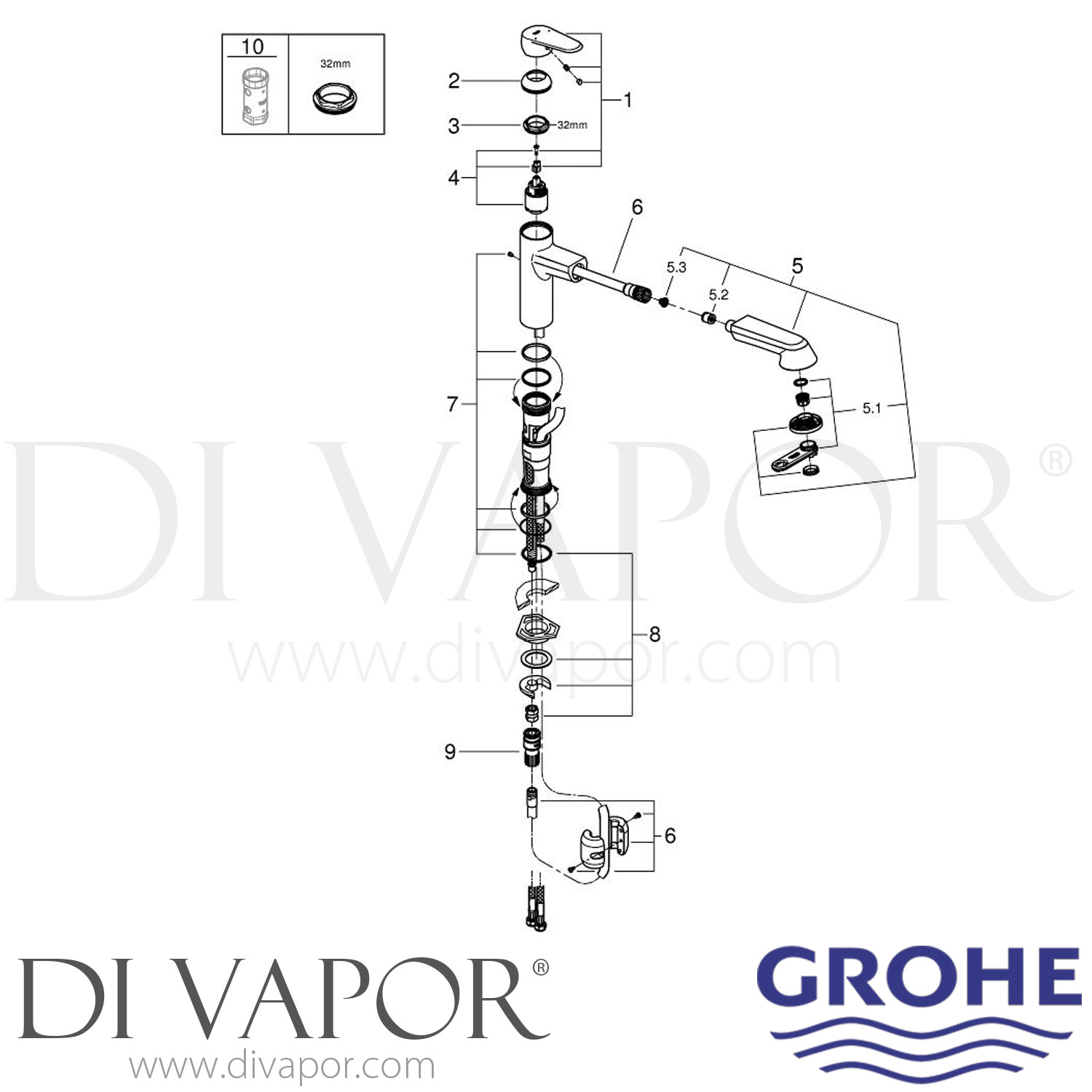 Grohe 33330002 Eurodisc Cosmopolitan Single-Lever Sink Mixer Spare Parts