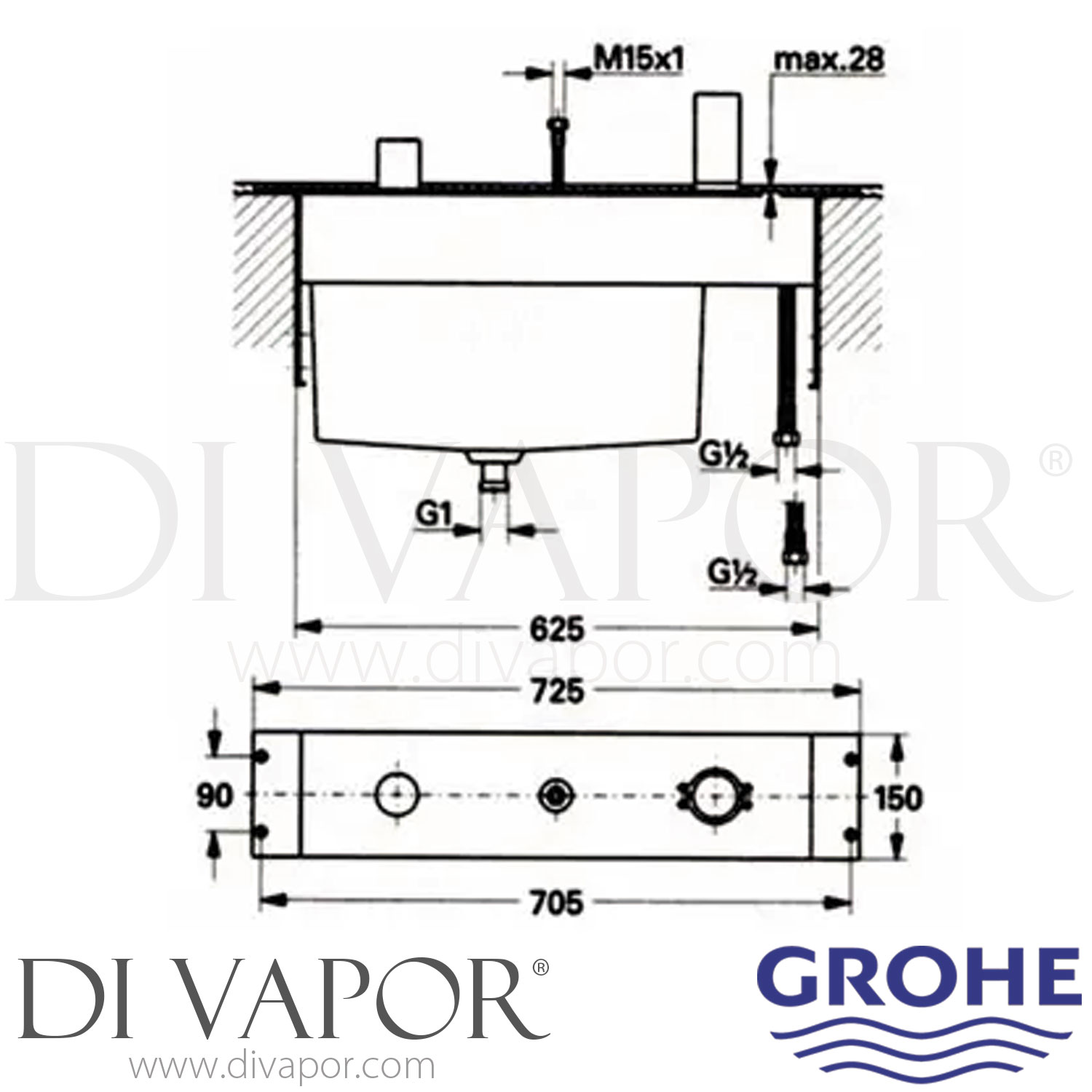 Grohe 33339 Concealed Body for OHM Hole Single Lever Bath Combination ...