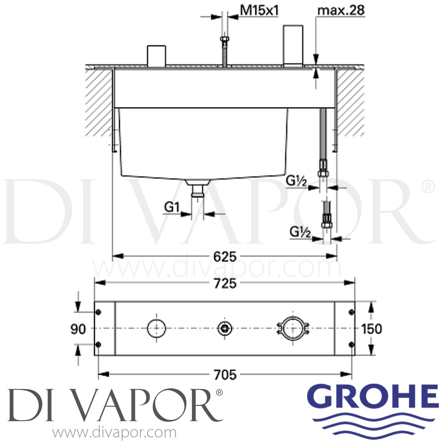 Grohe 33339000 Three-Hole Single-Lever Bath Combination Spare Parts