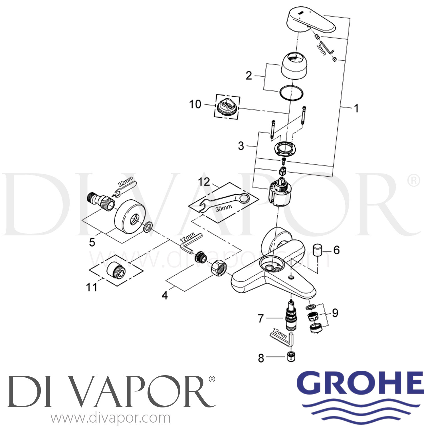 Grohe 33390002 Eurodisc Cosmopolitan Single-Lever Bath Mixer Spare Parts