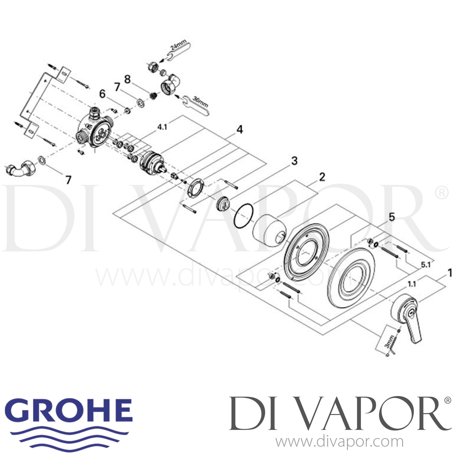 Grohe 19144000 Atrio Ypsilon Thermo Shower Valve Trimset Spare Parts