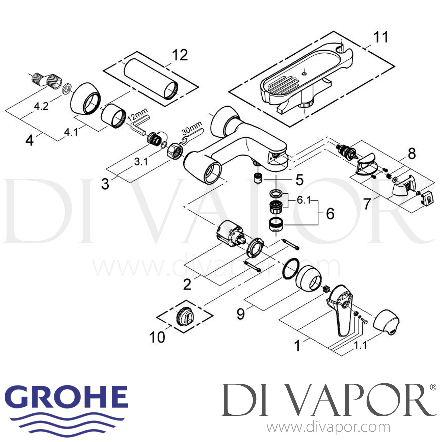 Grohe 33468000 Eurowing Single-Lever Bath Mixer Spare Parts