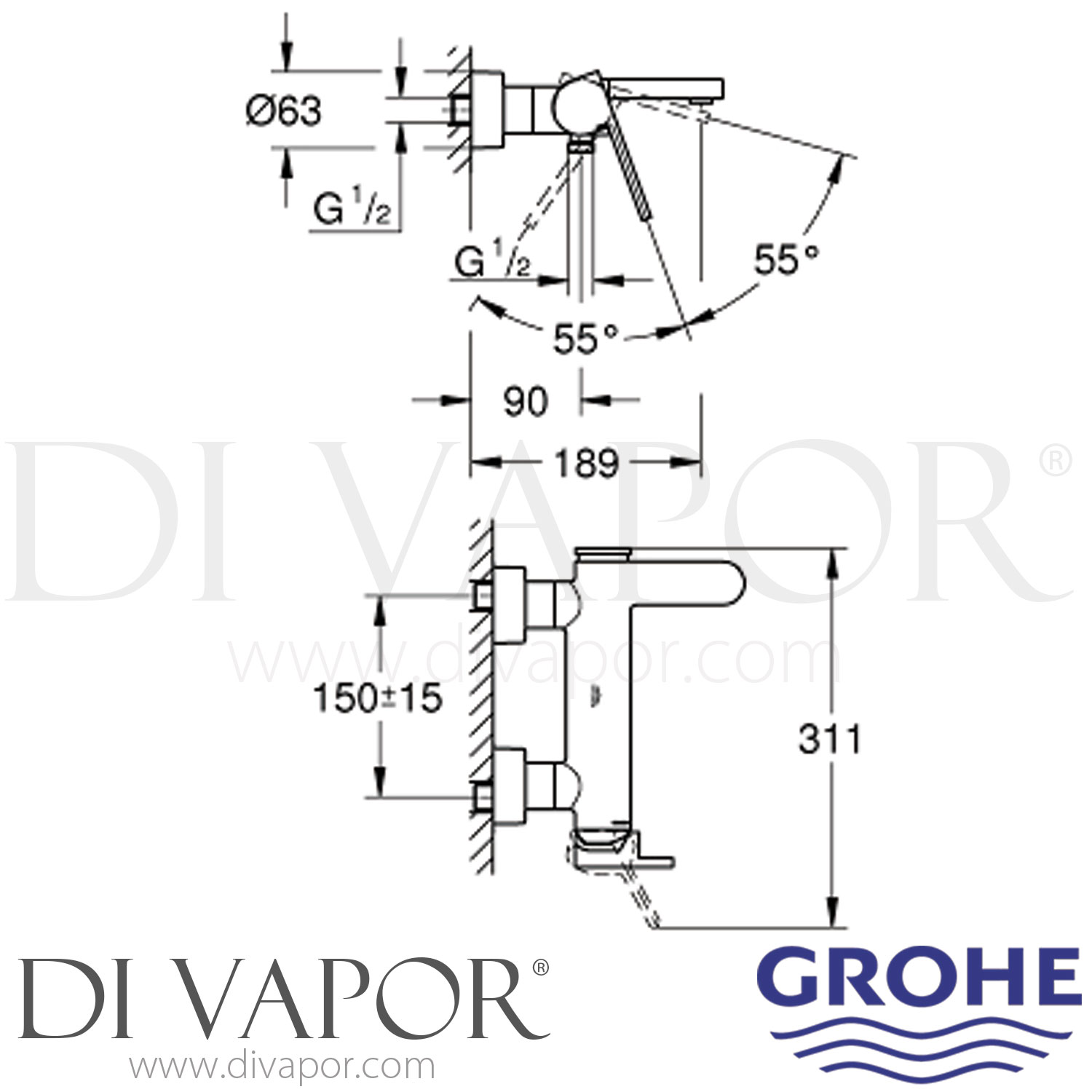 Grohe 33553003 Grohe Plus Single-Lever Bath Shower Mixer (1/2 Inch ...