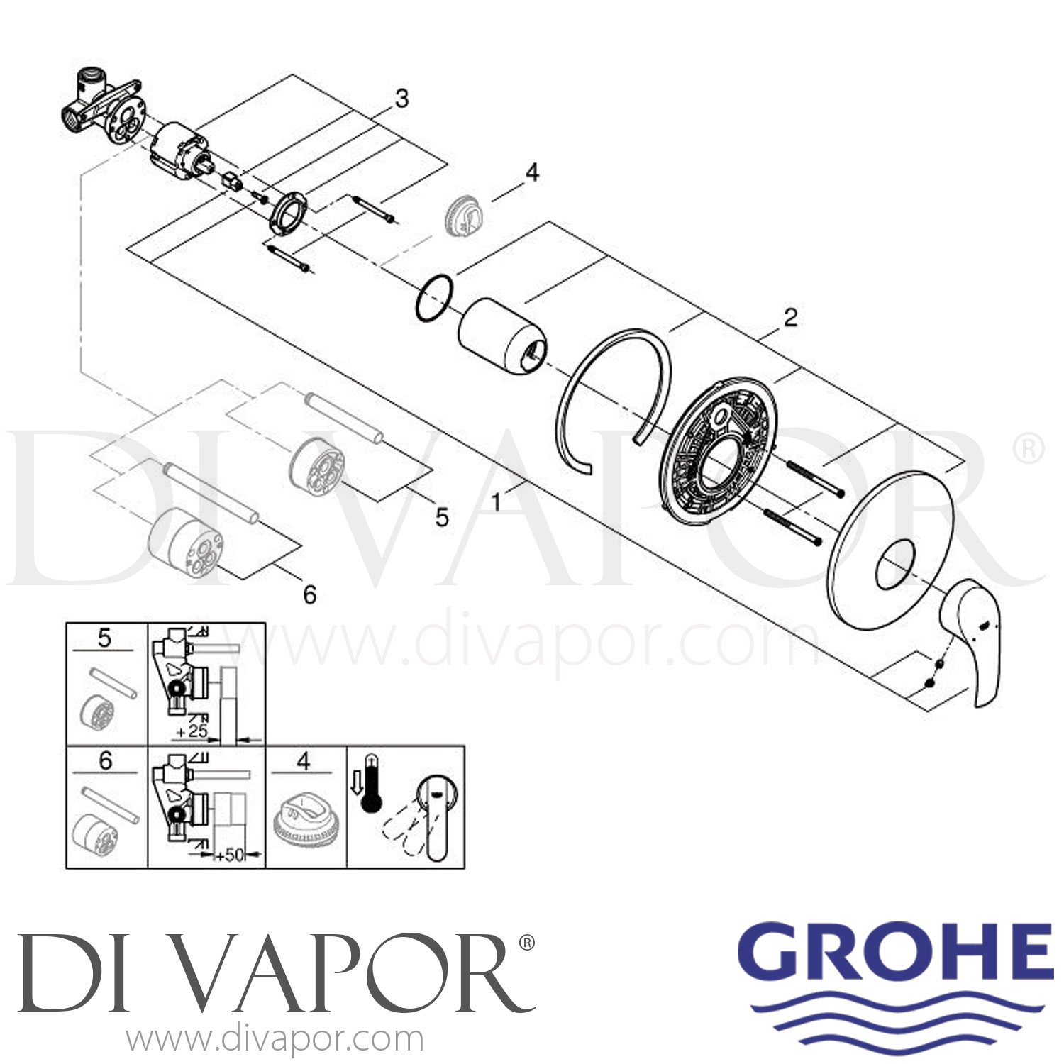 Grohe 33556002 Eurosmart Single-Lever Shower Mixer (1/2 Inch) Spare Parts