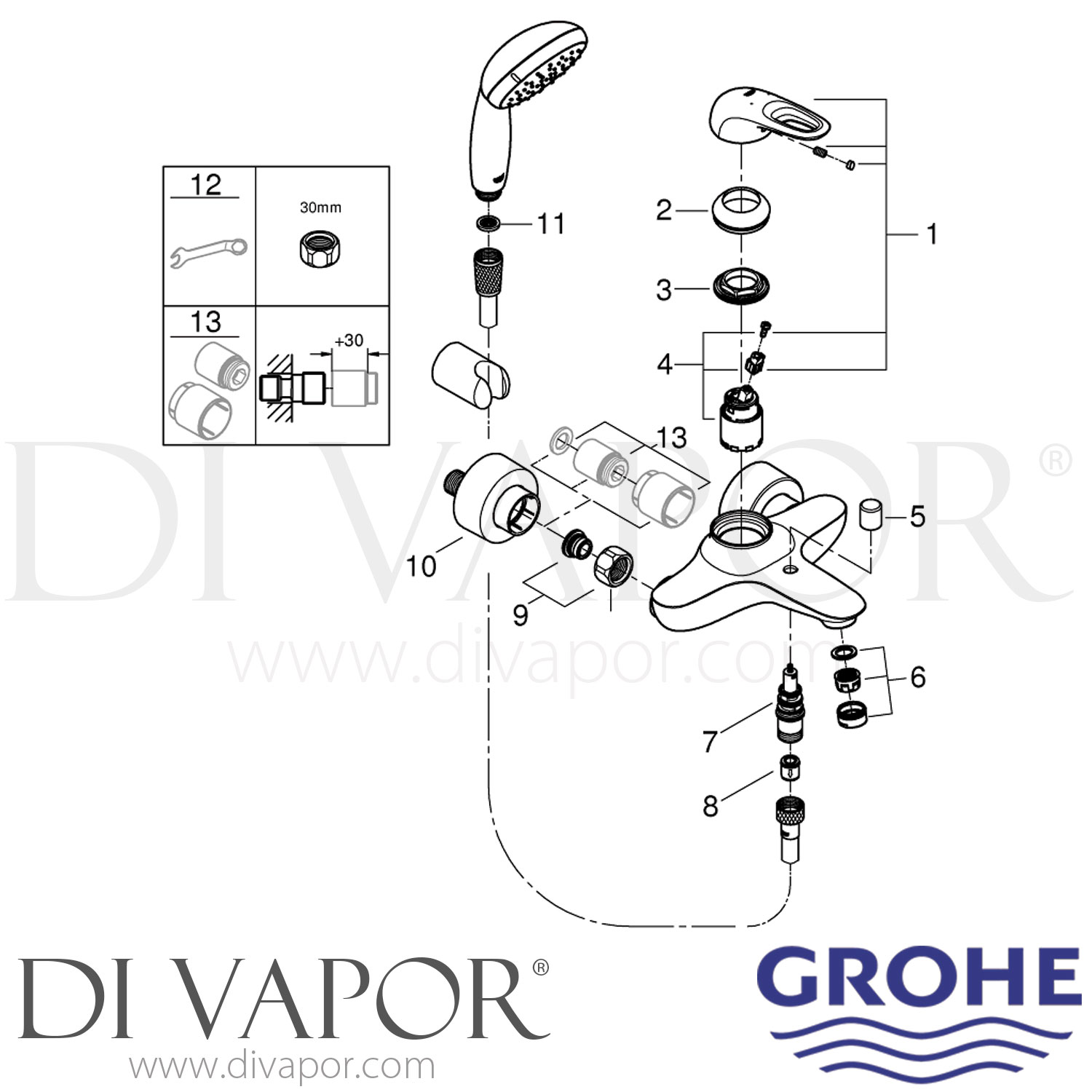 Grohe 3359230A Eurostyle Single-Lever Bath Mixer (1/2 Inch) Spare Parts