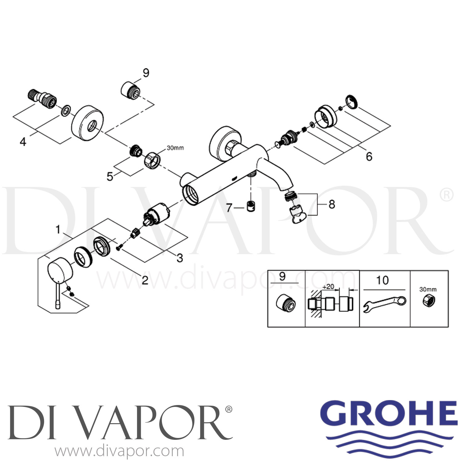 Grohe Essence Single-Lever Bath Shower Mixer - 01/15 - Spare Parts ...