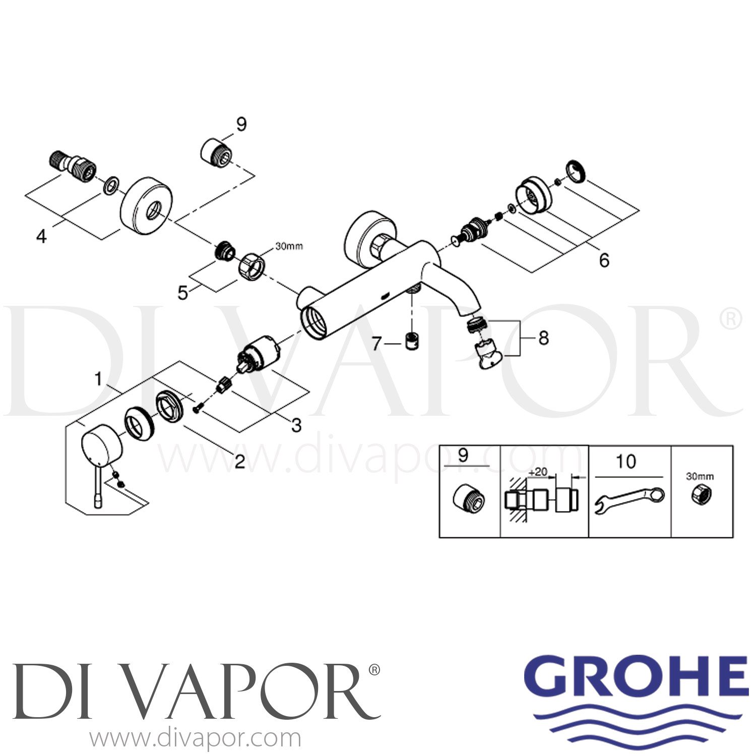 Grohe 33624AL1 Essence Single-Lever Bath Shower Mixer Spare Parts