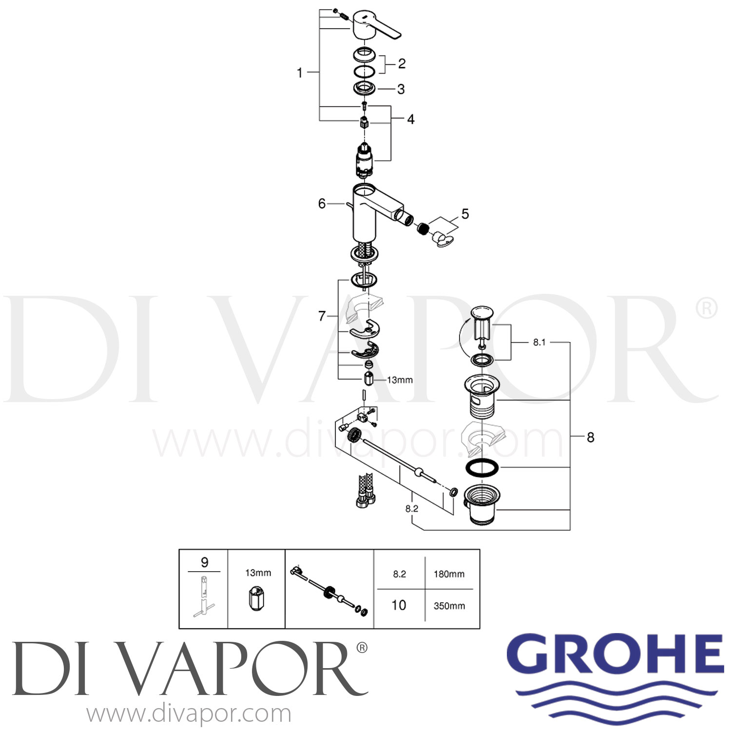 Grohe 33848001 Lineare Chrome Single-Lever Bidet Mixer S-Size Spare Parts