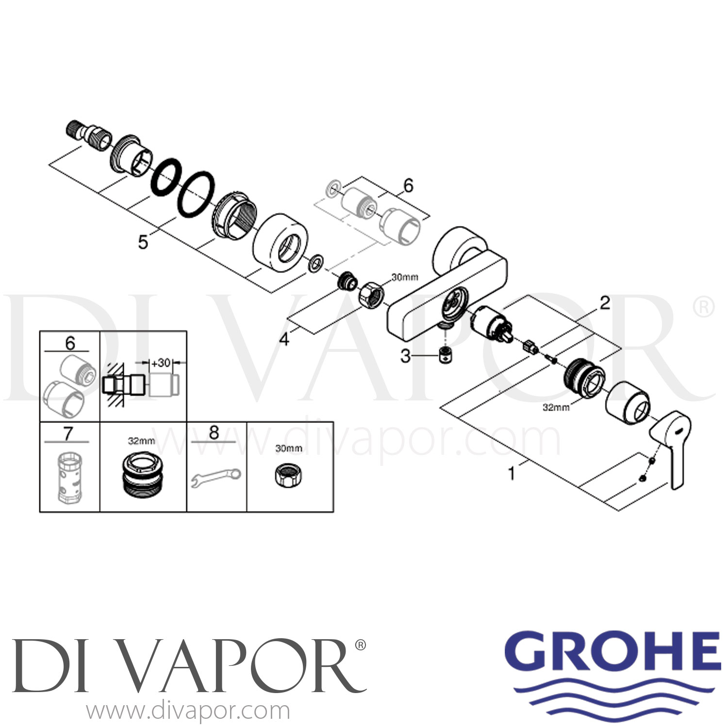 Grohe 33865001 Lineare Chrome Single-Lever Shower Mixer Spare Parts