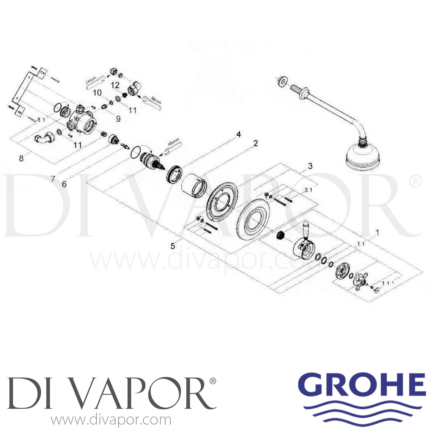 Grohe 34 043 Grohmaster Avensys Traditional Thermostatic Dual Shower ...