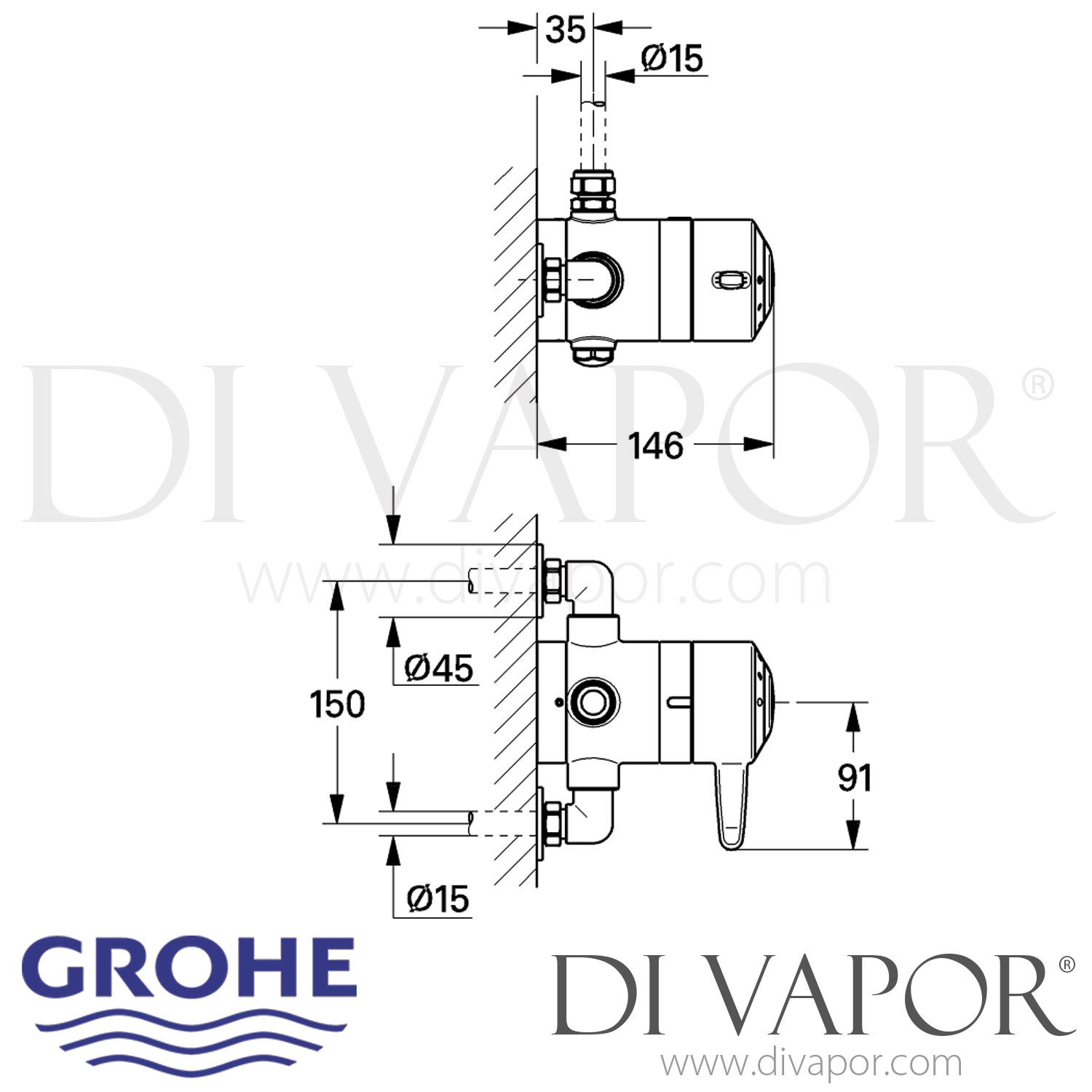 Grohe 34038IL0 Avensys Single Control DO8 Shower Mixer (1/2 Inch) Spare ...