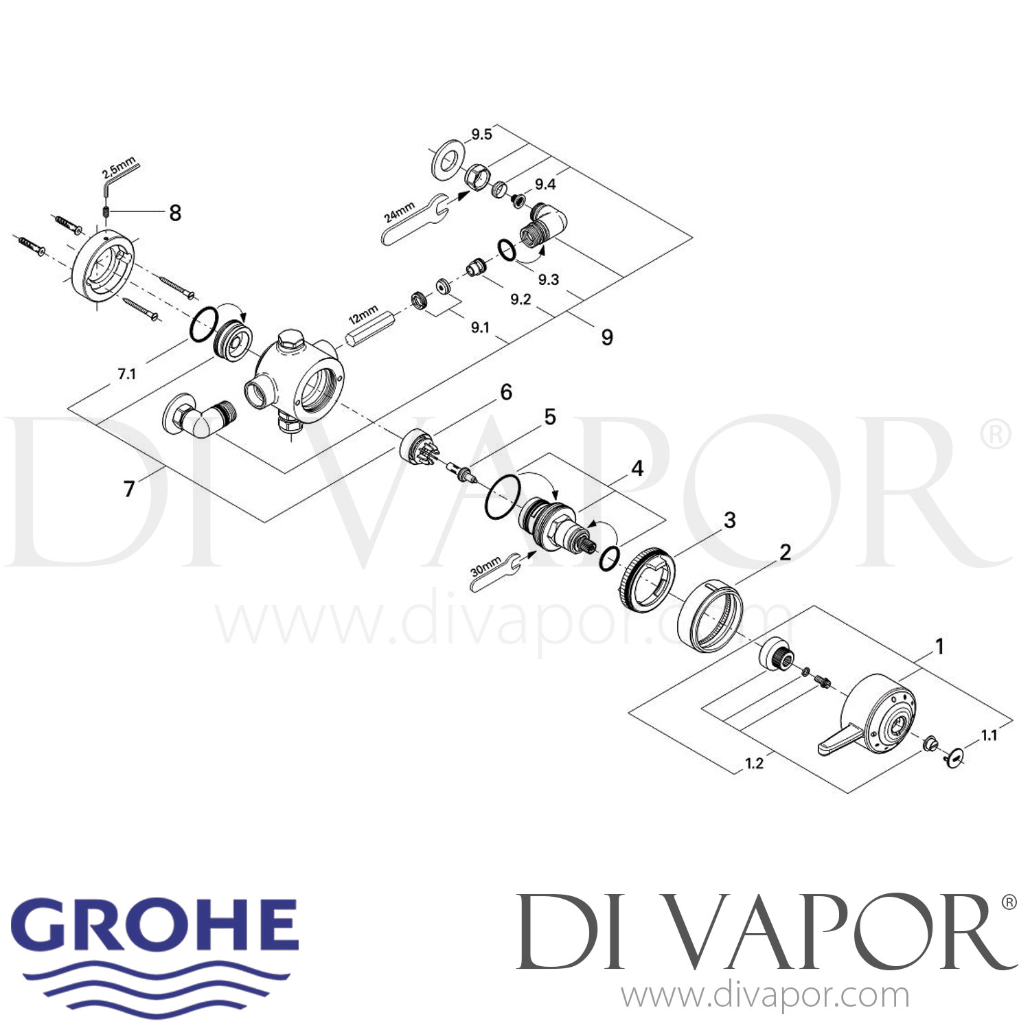 Grohe 34038IL0 Avensys Single Control DO8 Shower Mixer (1/2 Inch) Spare ...