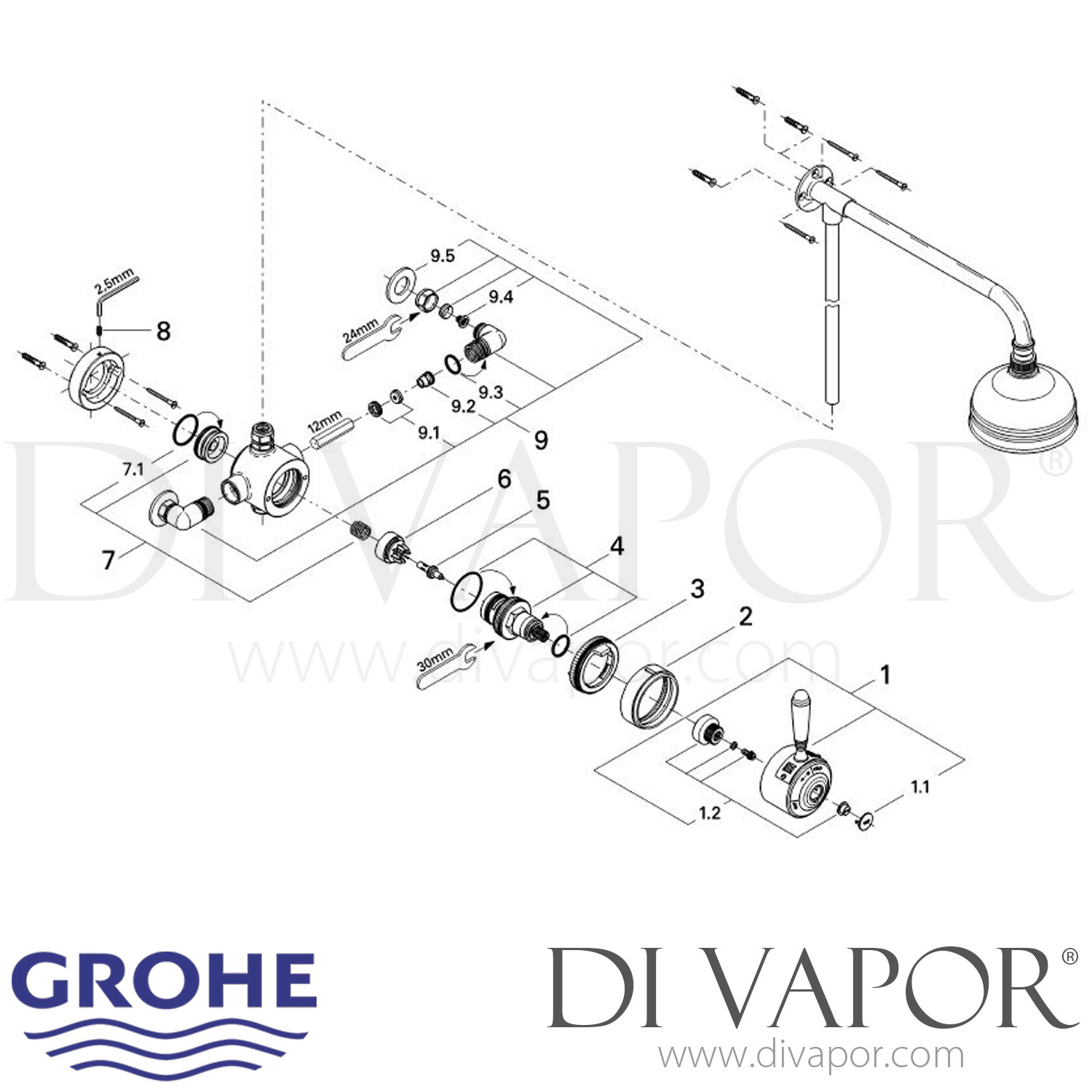 Grohe 34044000 Avensys Traditional Single Control Exposed Shower Spare ...