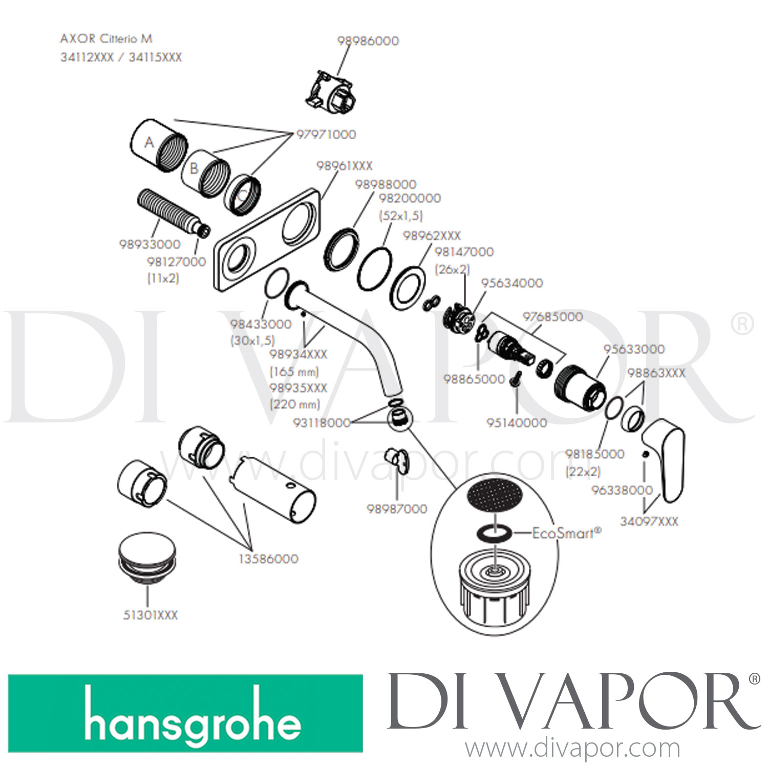 Hansgrohe 34112000 AXOR Citterio M Single Lever Basin Mixer for Concealed Installation Wall ...