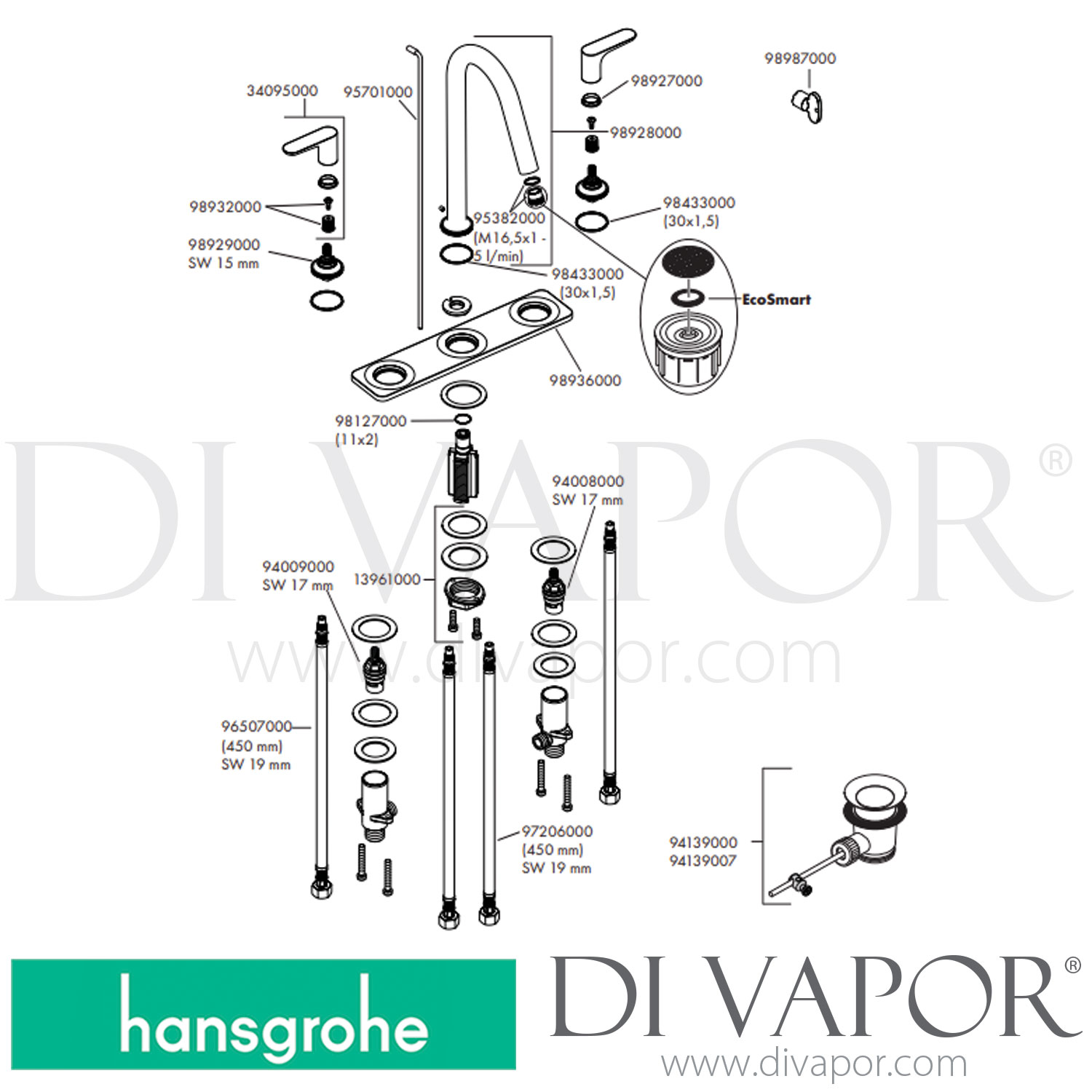 Hansgrohe 34134000 AXOR Citterio M 3-Hole Basin Mixer 160 with Pop-Up ...