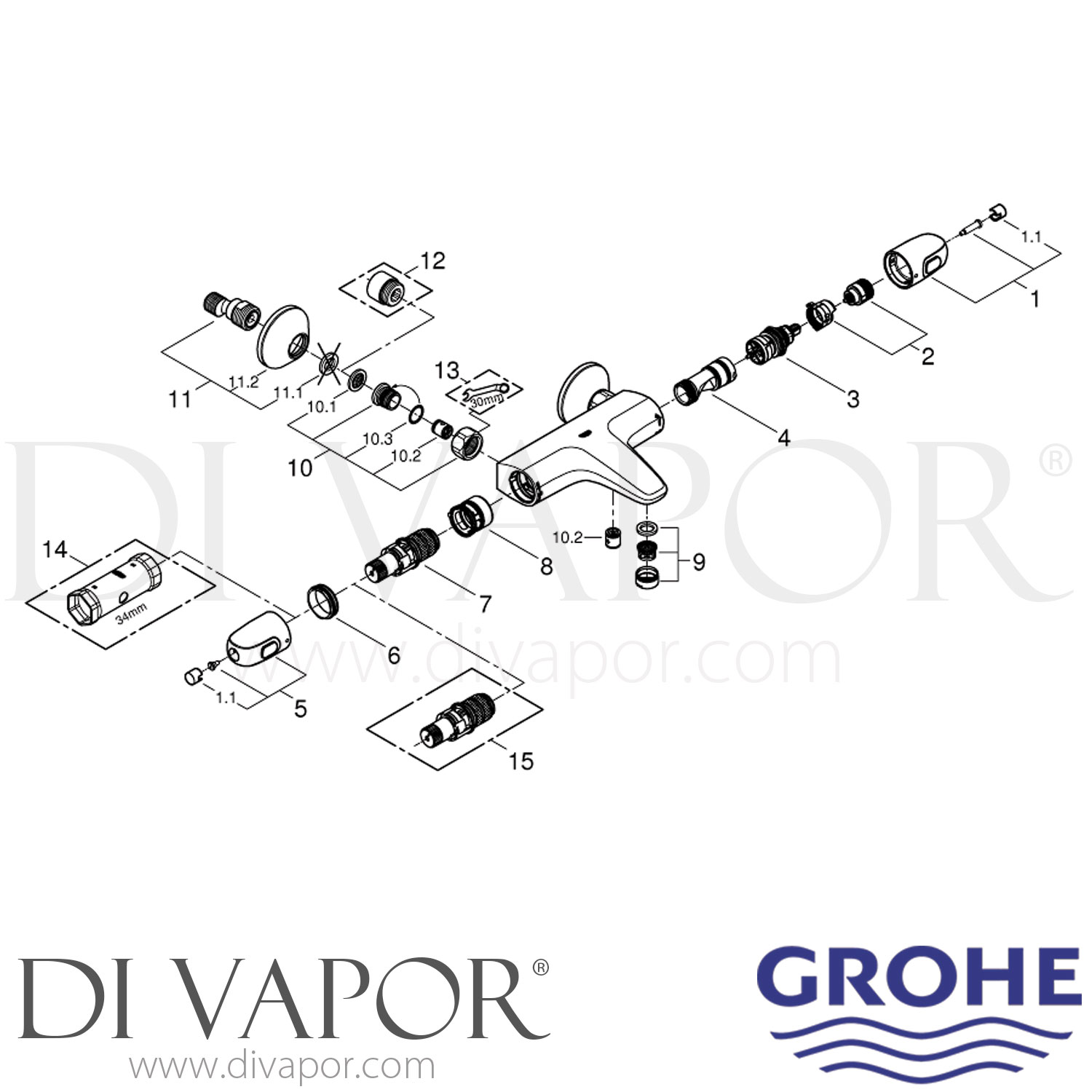 Grohe 34155003 Grohtherm 1000 Thermostatic Bath Shower Mixer Spare Parts