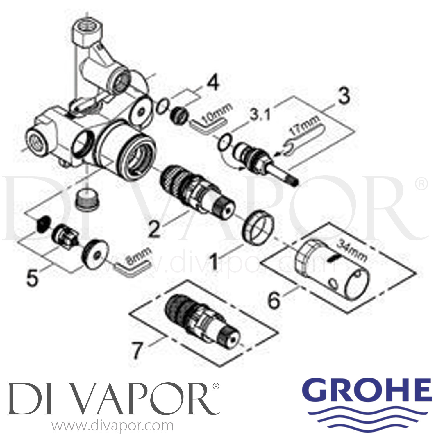 Grohe 34211 Concealed Body for THM Thermostat Shower Mixer (1/2 Inch ...