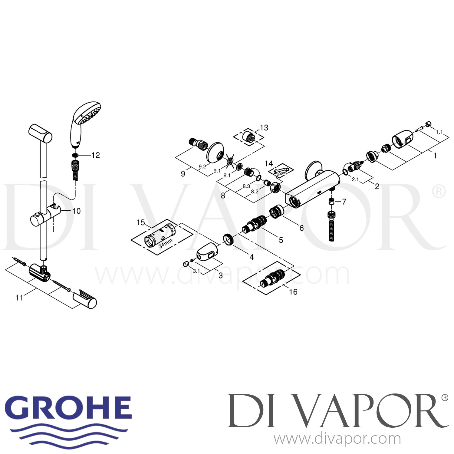 Grohe 34256003 Grohtherm 1000 Thermostatic Shower Mixer (1/2 Inch) with ...