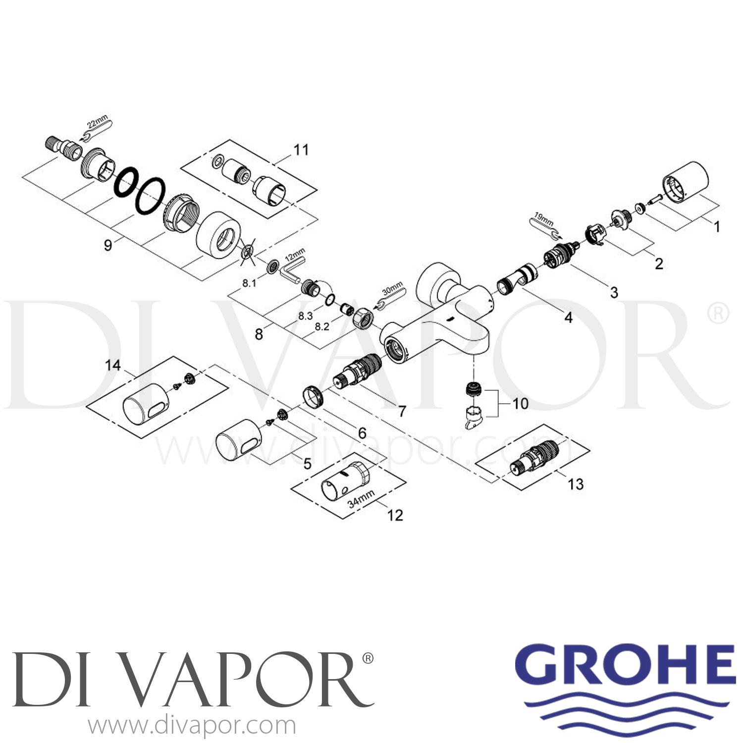 Grohe 34276000 Grohtherm 3000 Cosmopolitan Thermostatic Bath Mixer (1/2 ...