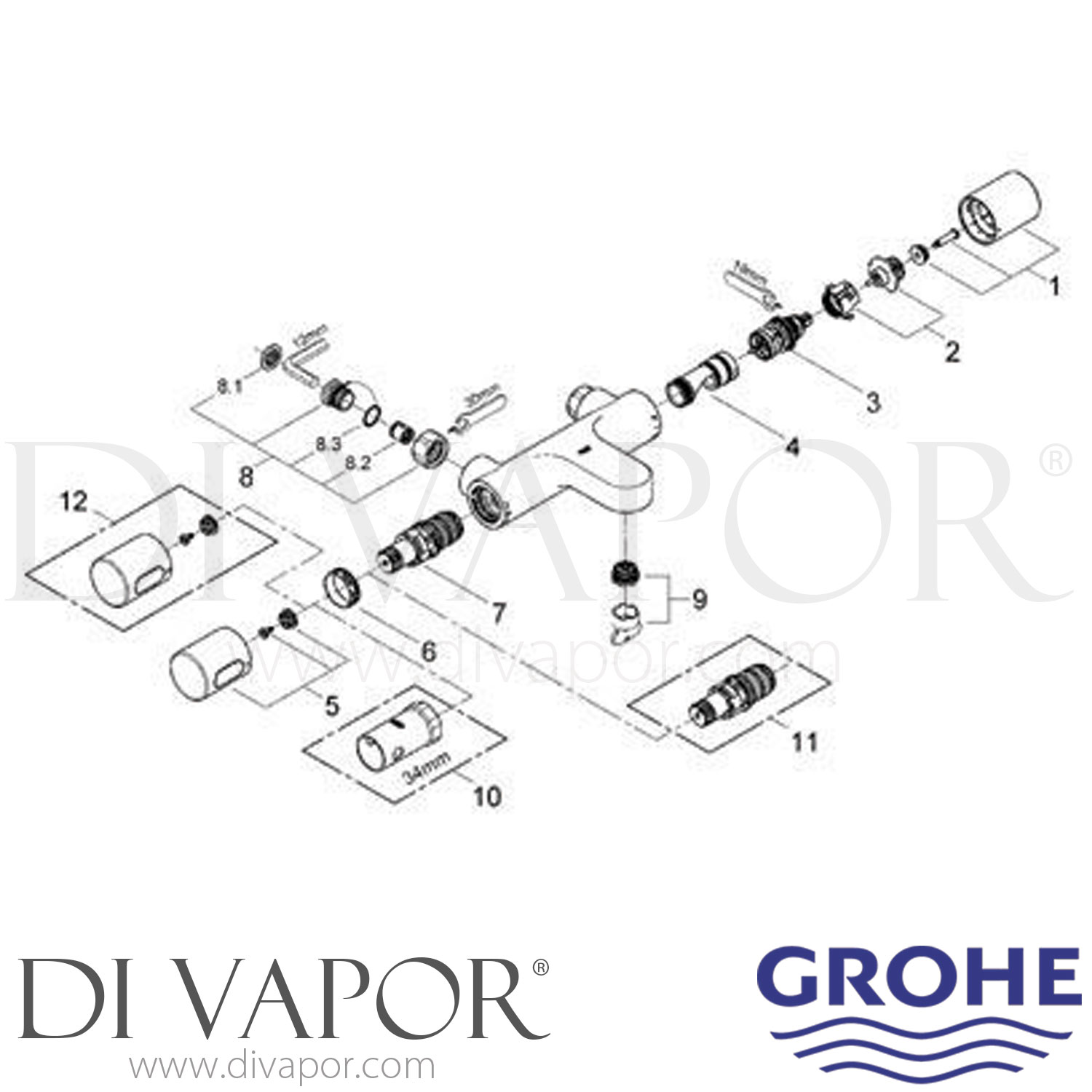 Grohe 34277 Grohtherm 3000 Cosmopolitan Thermostatic Bath Shower Mixer ...