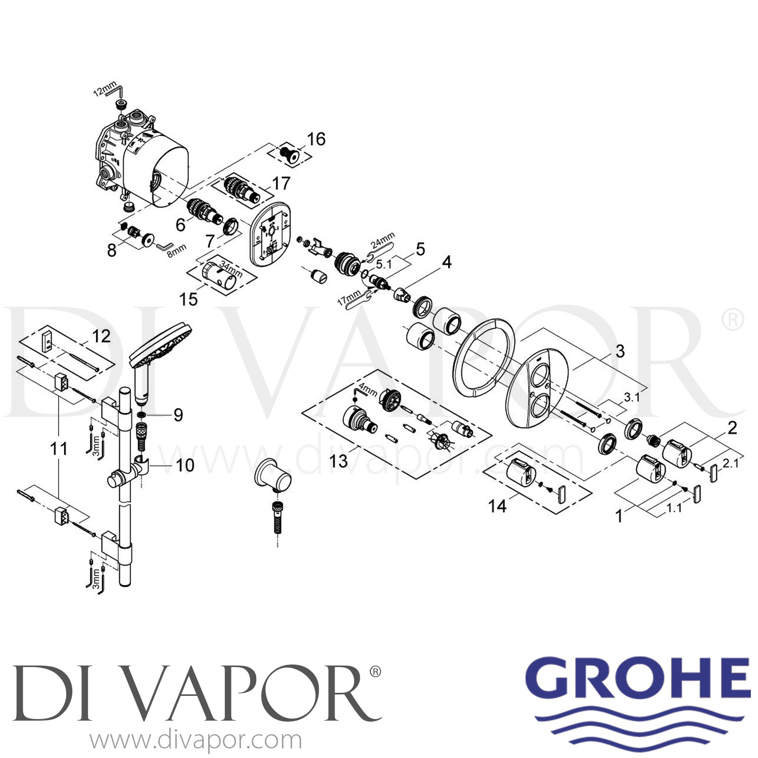 Grohe 34282000 Grohtherm 2000 Comfort Set Shower Spare Parts