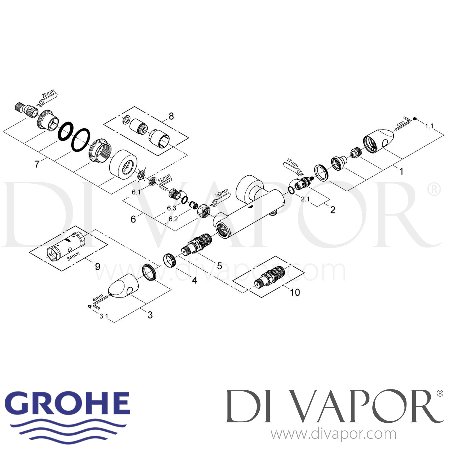 Grohe 34330000 Veris Thermostat Shower Mixer Spare Parts