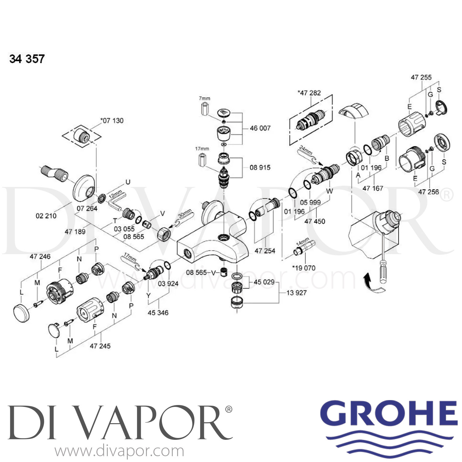 Grohe 34357000 Automatic 2000 Thermostatic Bath Mixer Spare Parts