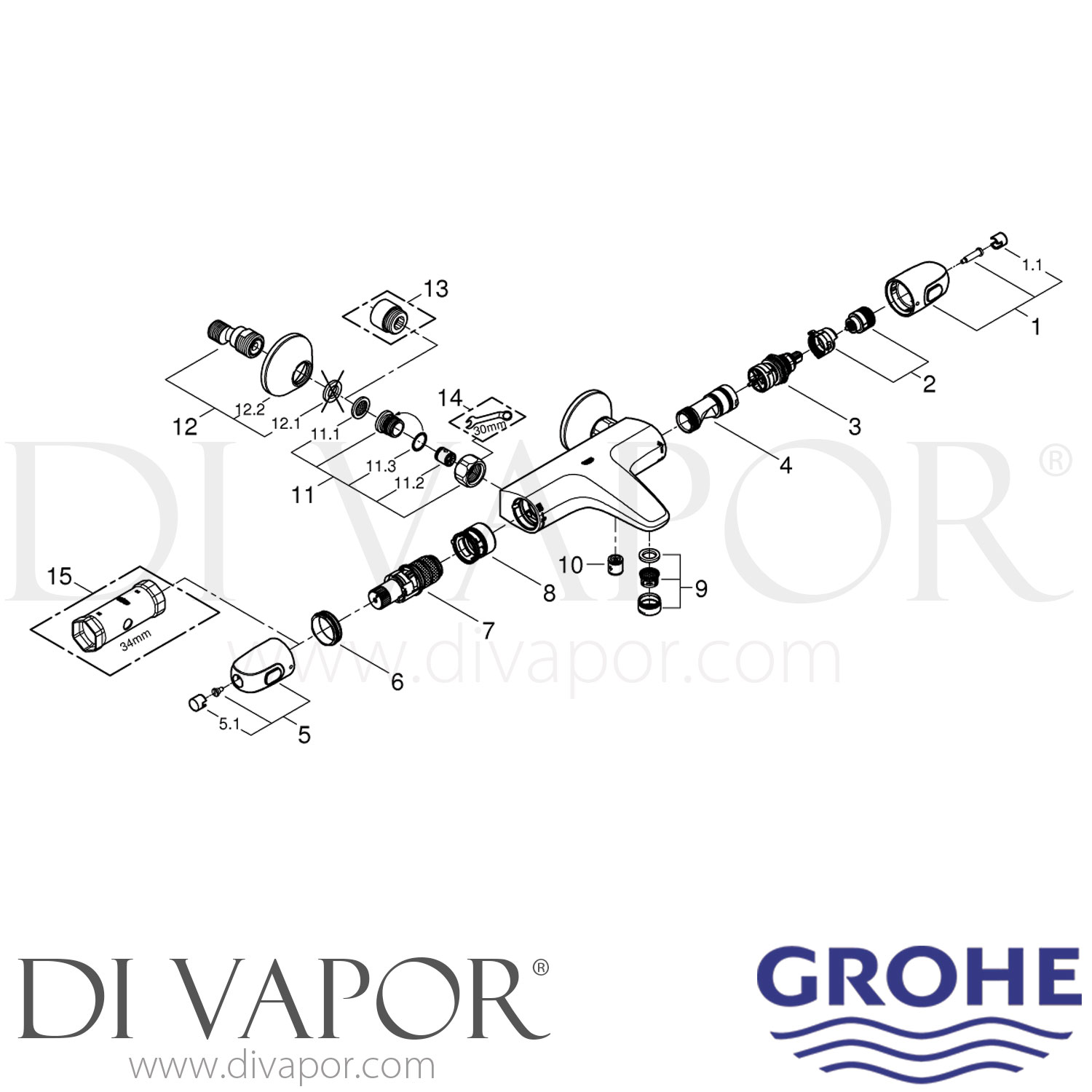 Grohe 34439003 Grohtherm 1000 Thermostatic Bath/Shower Mixer (1/2 Inch ...