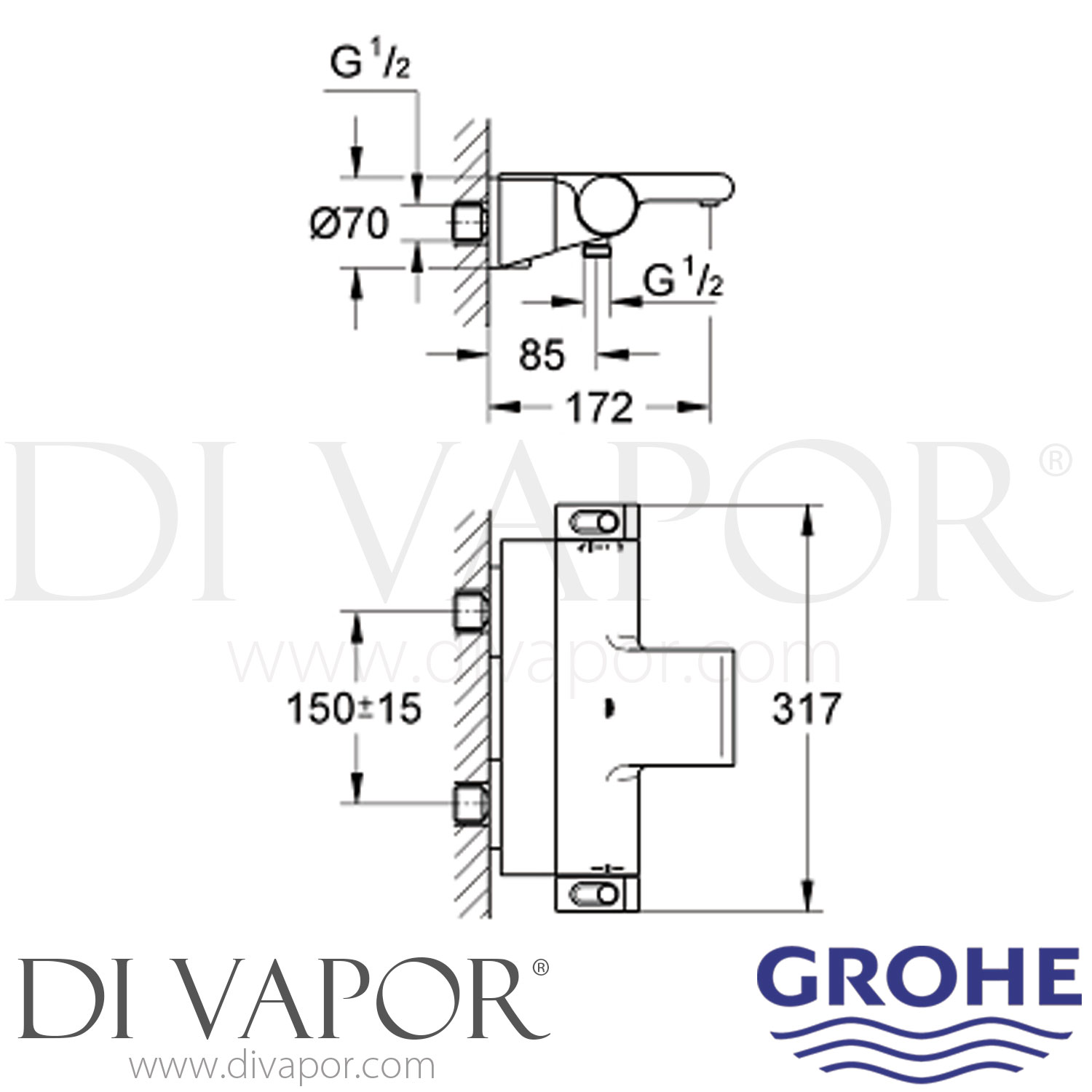 Grohe 34464001 Grohtherm 2000 Thermostatic Bath Mixer (1/2 Inch) Spare ...