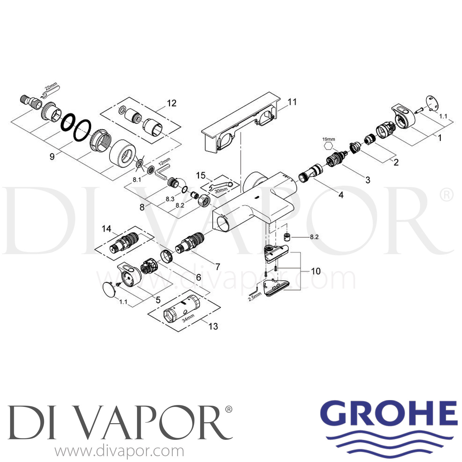 Grohe 34464001 Grohtherm 2000 Thermostatic Bath Mixer (1/2 Inch) Spare ...