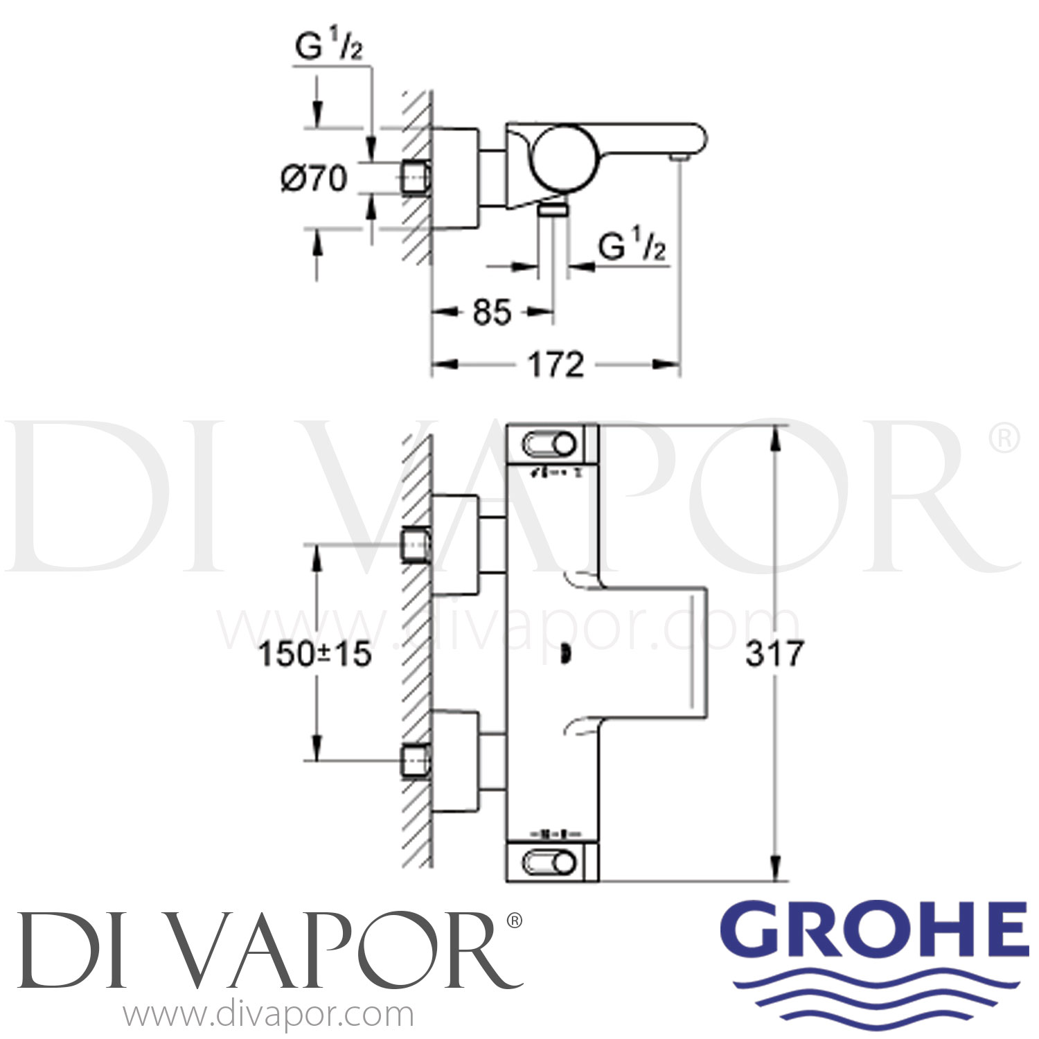Grohe 34466001 Grohtherm 2000 Thermostatic Bath Mixer (1/2 Inch) Spare ...