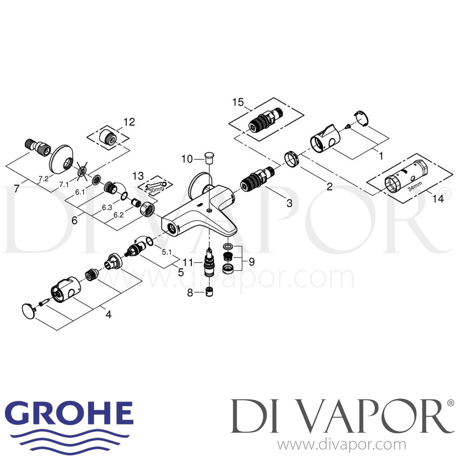 Grohe Grohtherm 800 Thermostatic Bath Mixer (1/2 Inch) 160CC - 2014 to ...