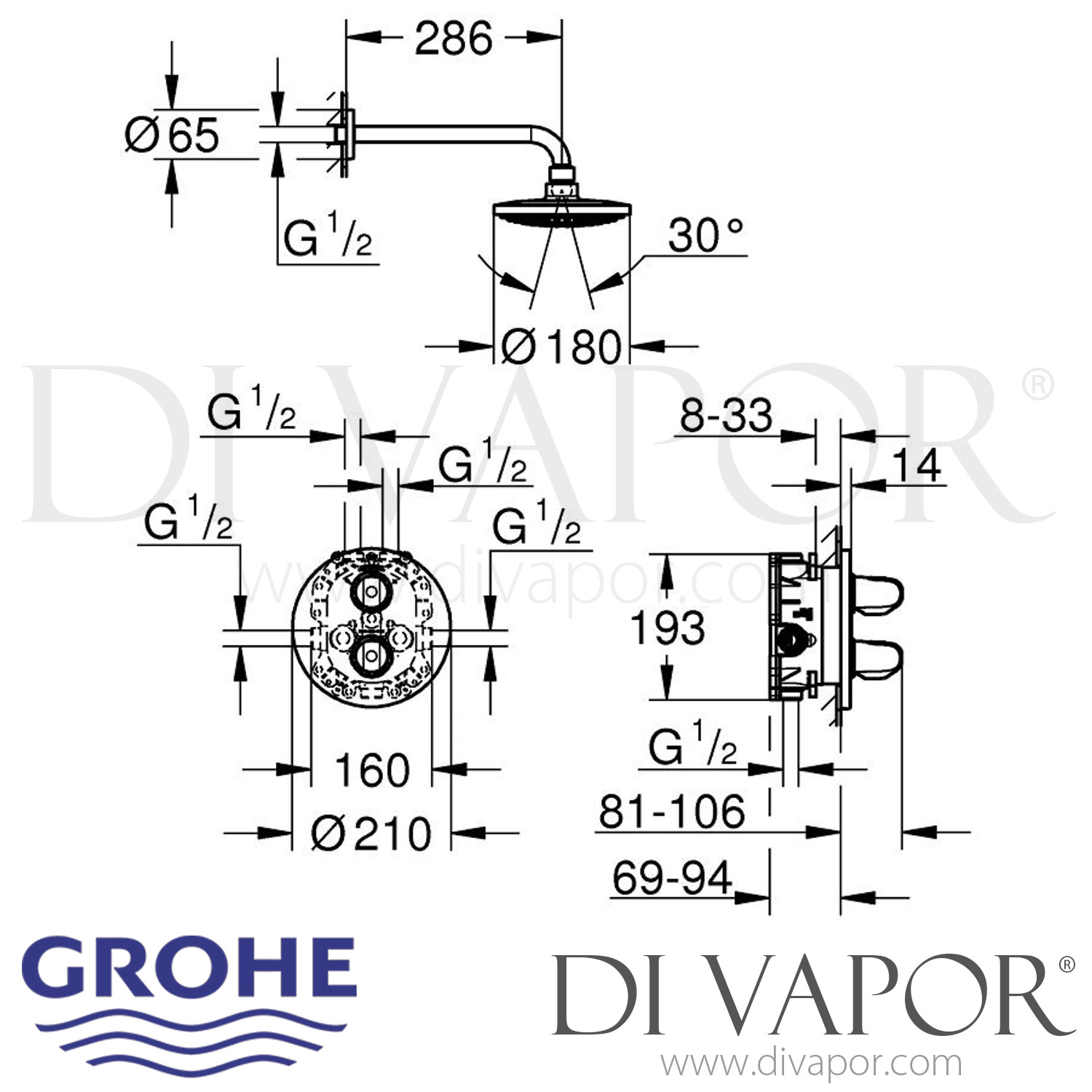 Grohe 34582000 Grohtherm 1000 Perfect Shower Set with Euphoria ...