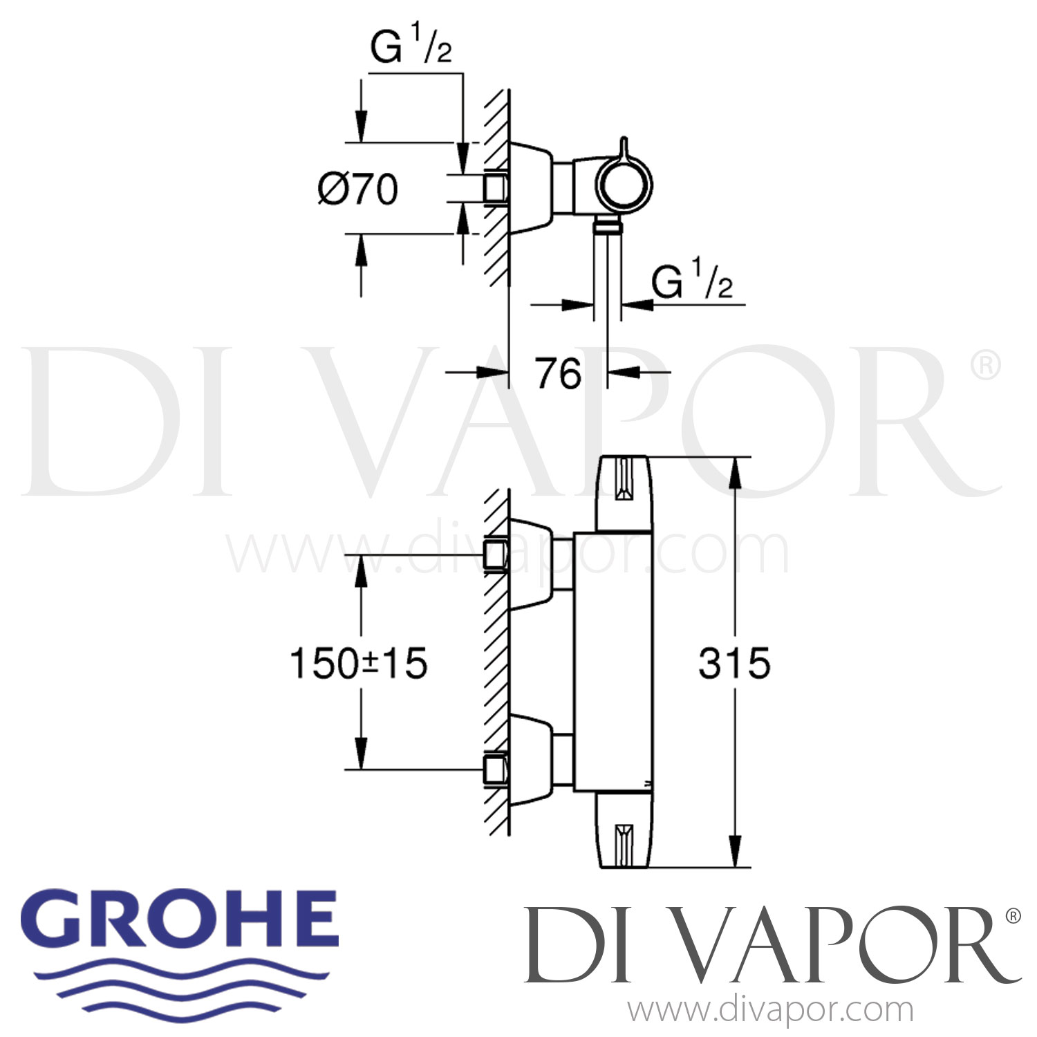 Grohe 34725000 Grohtherm Special Thermostatic Shower Mixer (1/2 Inch ...