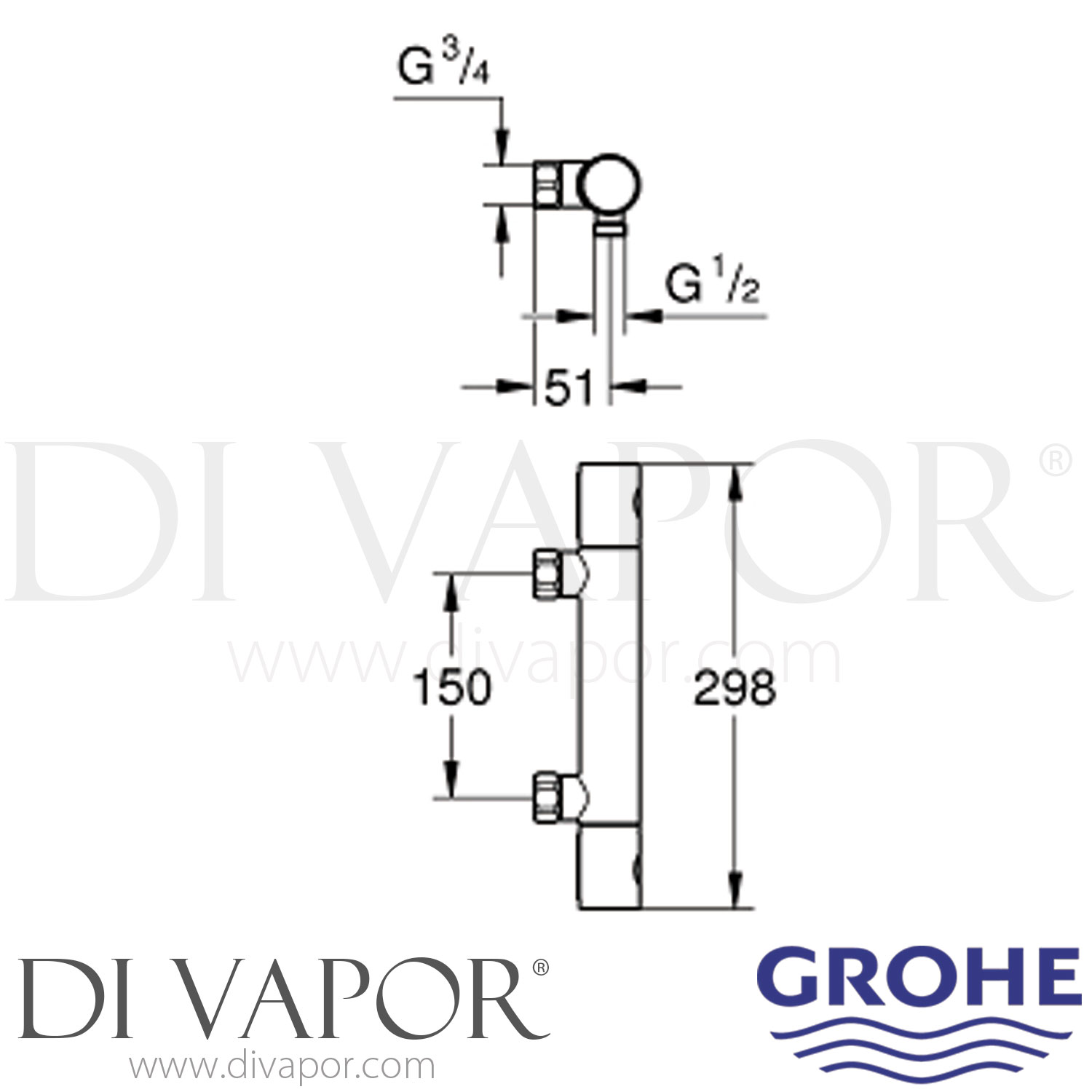 Grohe 34758000 Grohtherm 800 Cosmopolitan Thermostatic Bar Shower Mixer ...