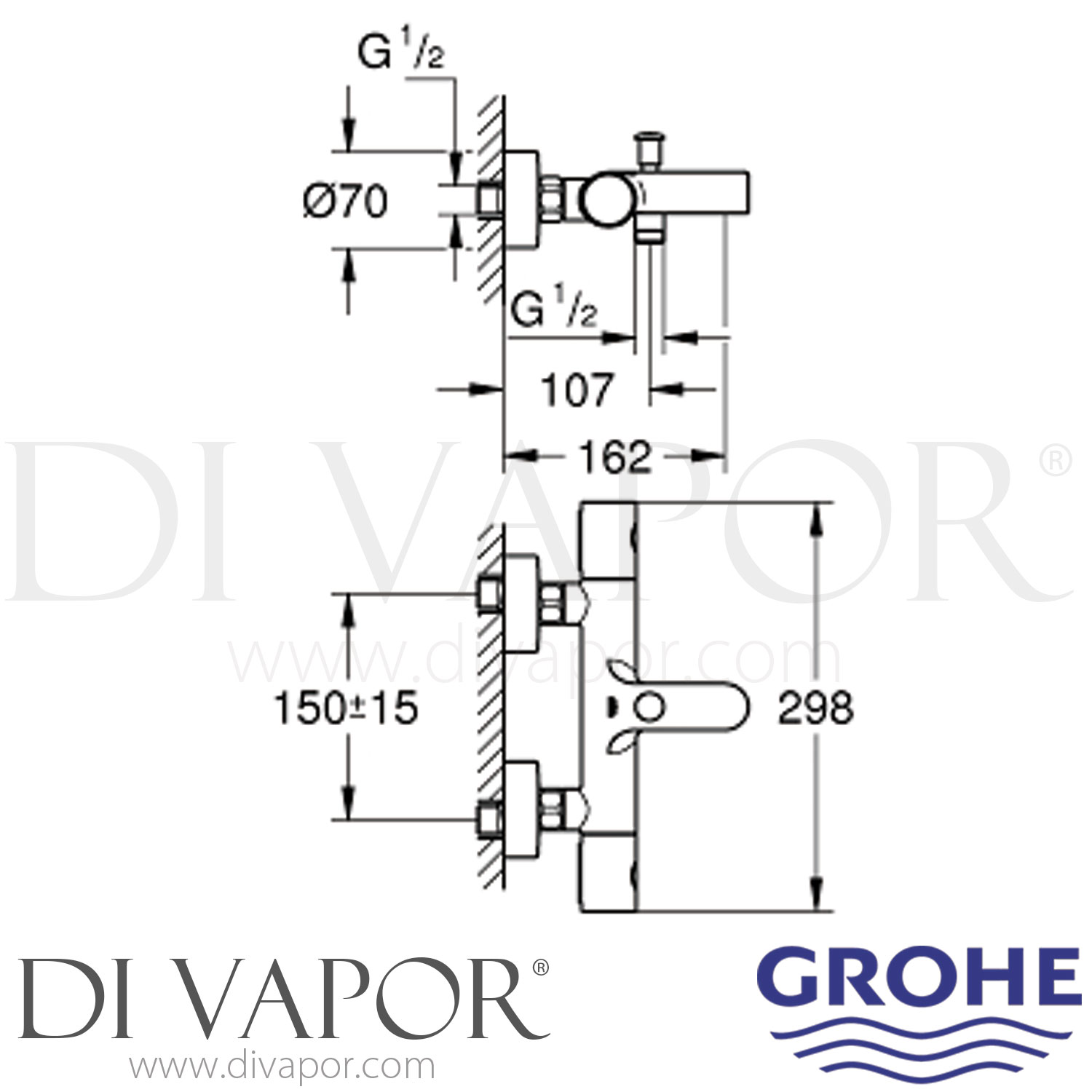 Grohe 34766000 Grohtherm 800 Cosmopolitan (1/2 Inch) Thermostatic Bath ...