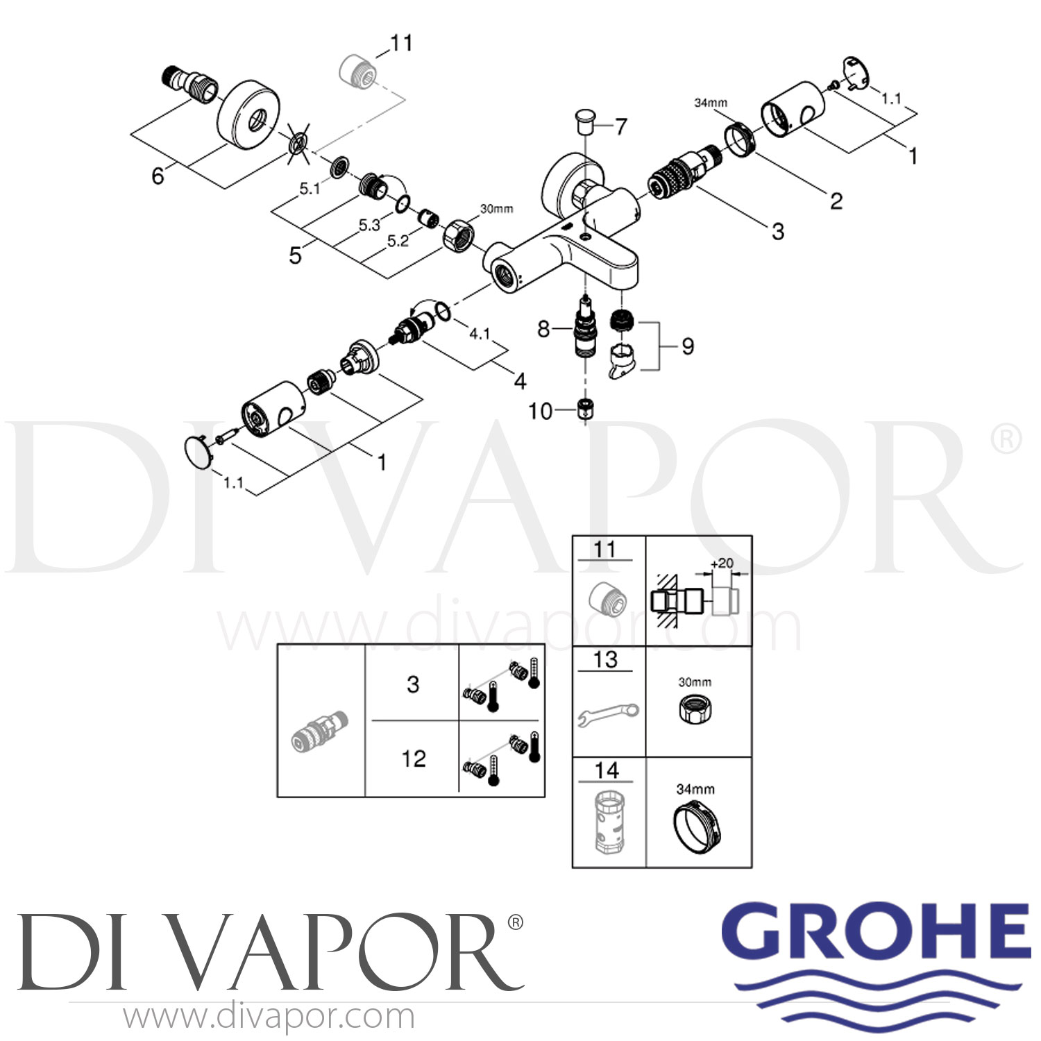 Grohe 34766000 Grohtherm 800 Cosmopolitan (1/2 Inch) Thermostatic Bath ...