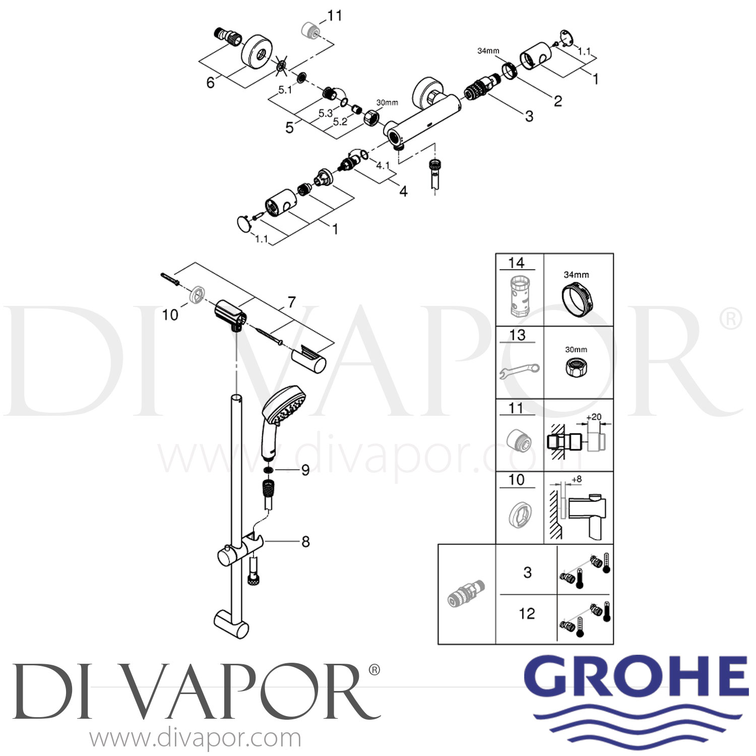 Grohe 34769000 Grohtherm 800 Cosmopolitan (1/2 Inch) Thermostatic ...